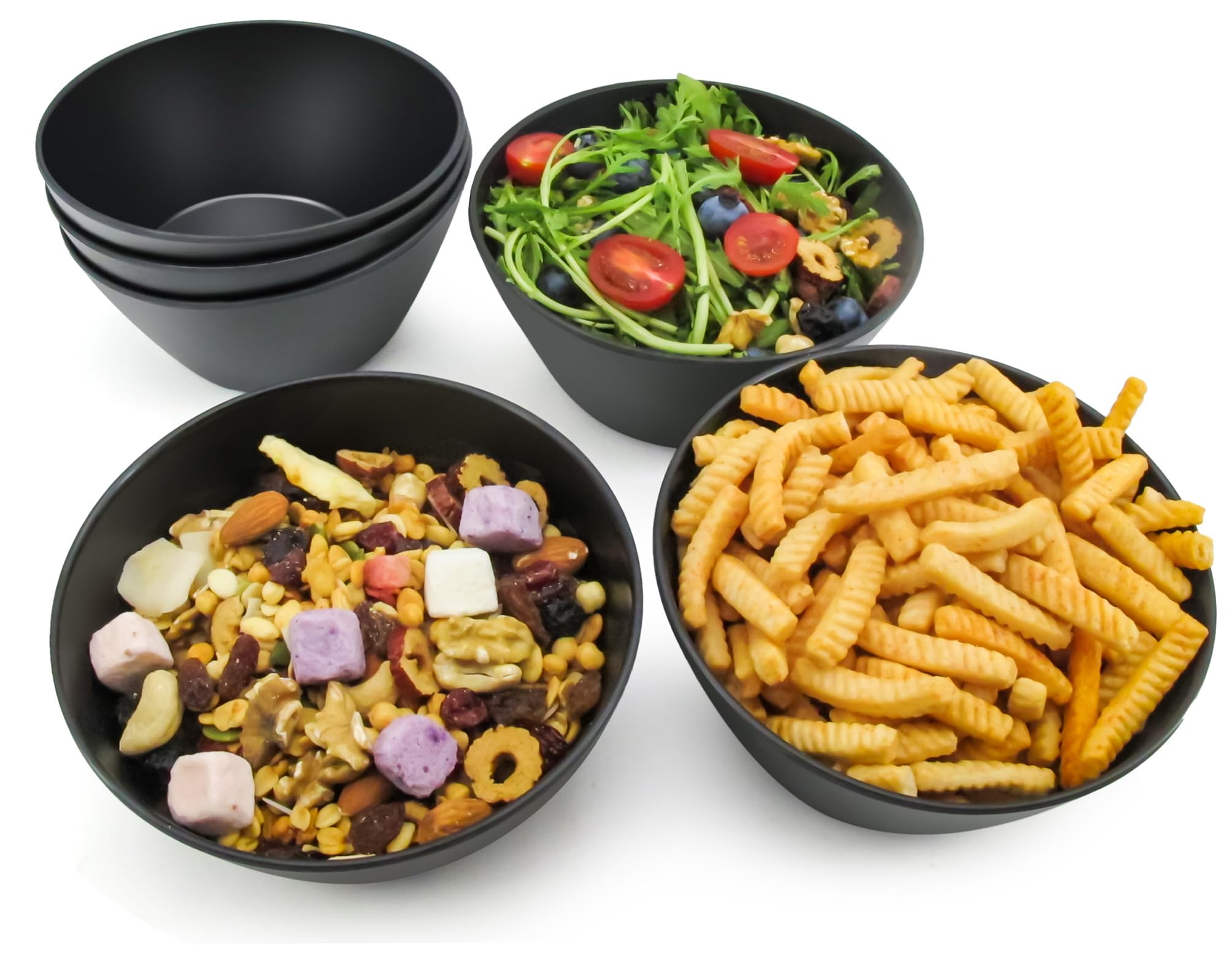 ECOWAY Bamboo Fiber Cereal Bowls Set of 6, 24 Ounce Soup Bowls Black ...