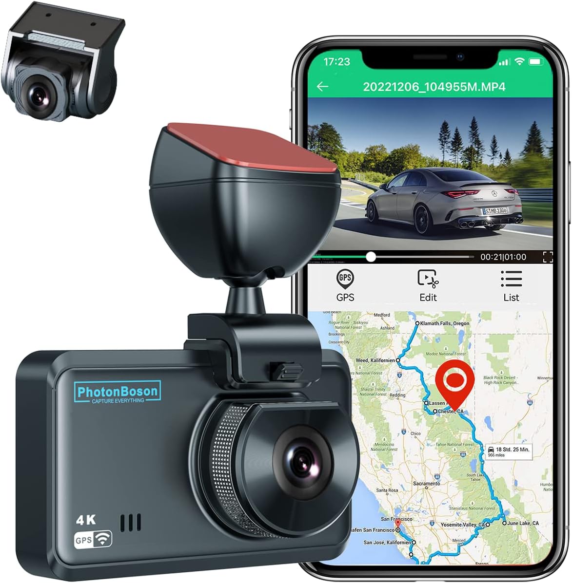 Amazon.com: Dual Dash Cam Front 4K and Rear 2K, Wi-Fi, GPS, Dash Camera for Cars with 3 Inches ...