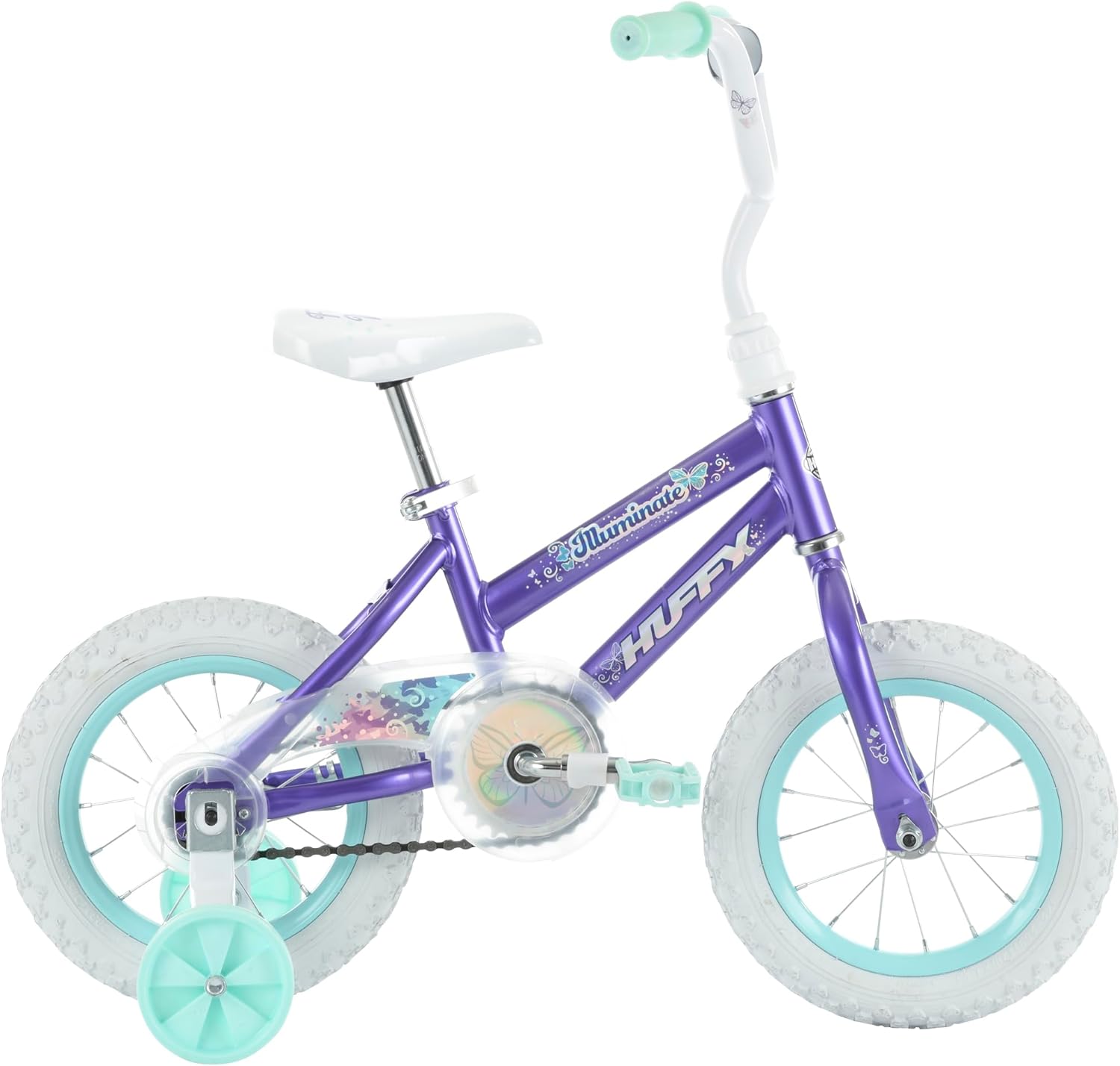 Huffy Illuminate 12” Girl’s Bike with Removable Training Wheels, Amethyst Purple Frame with ...