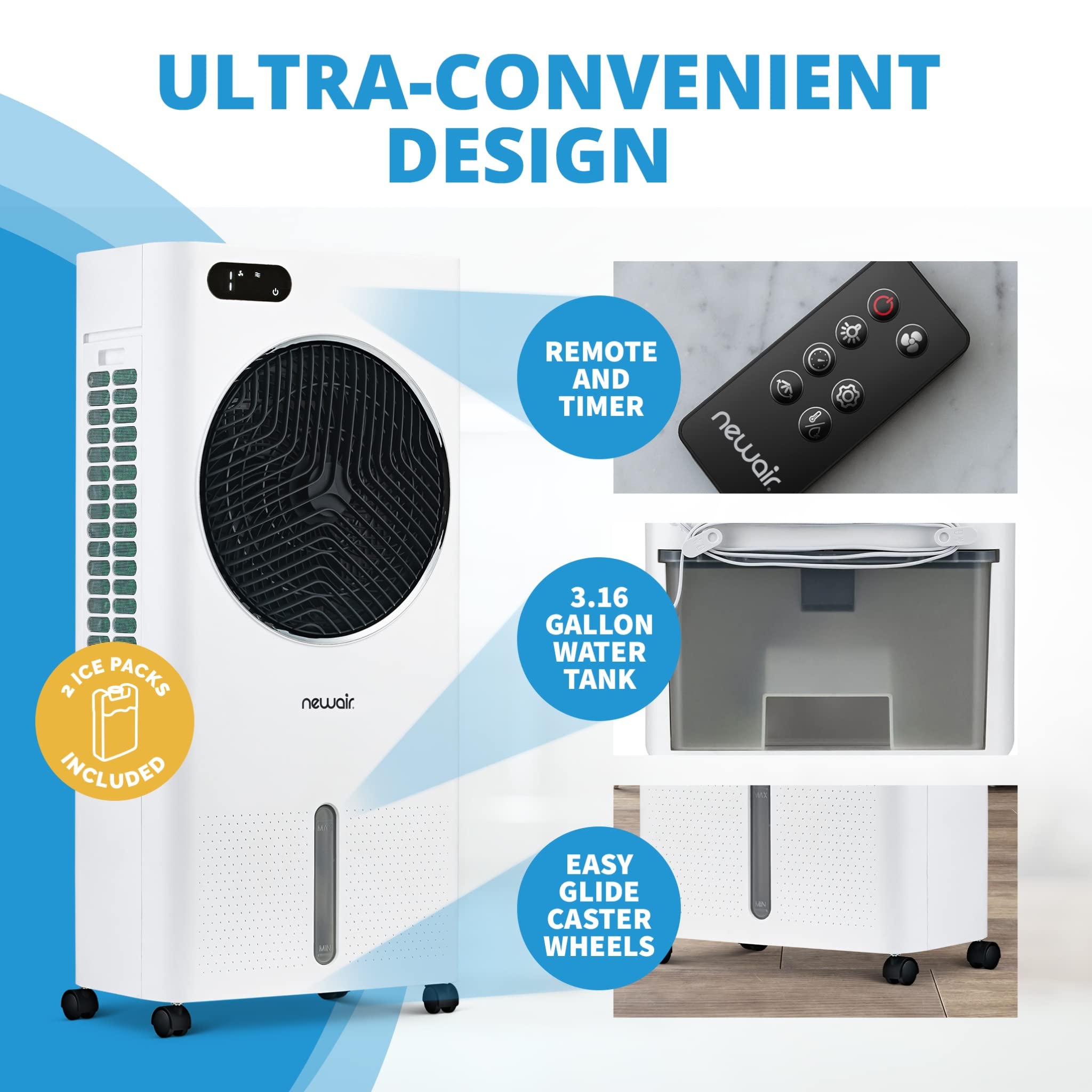 Newair Evaporative Air Cooler and Portable Cooling Fan | 1600 CFM | AC ...