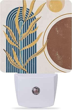 Meikosks Boho Sun Night Light,Geometric Lines Leaves Night Lights Plug ...