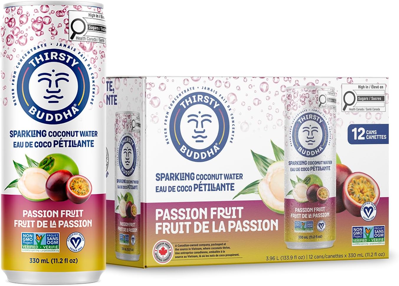THIRSTY BUDDHA Sparkling Coconut Water with Passion Fruit, No Added ...