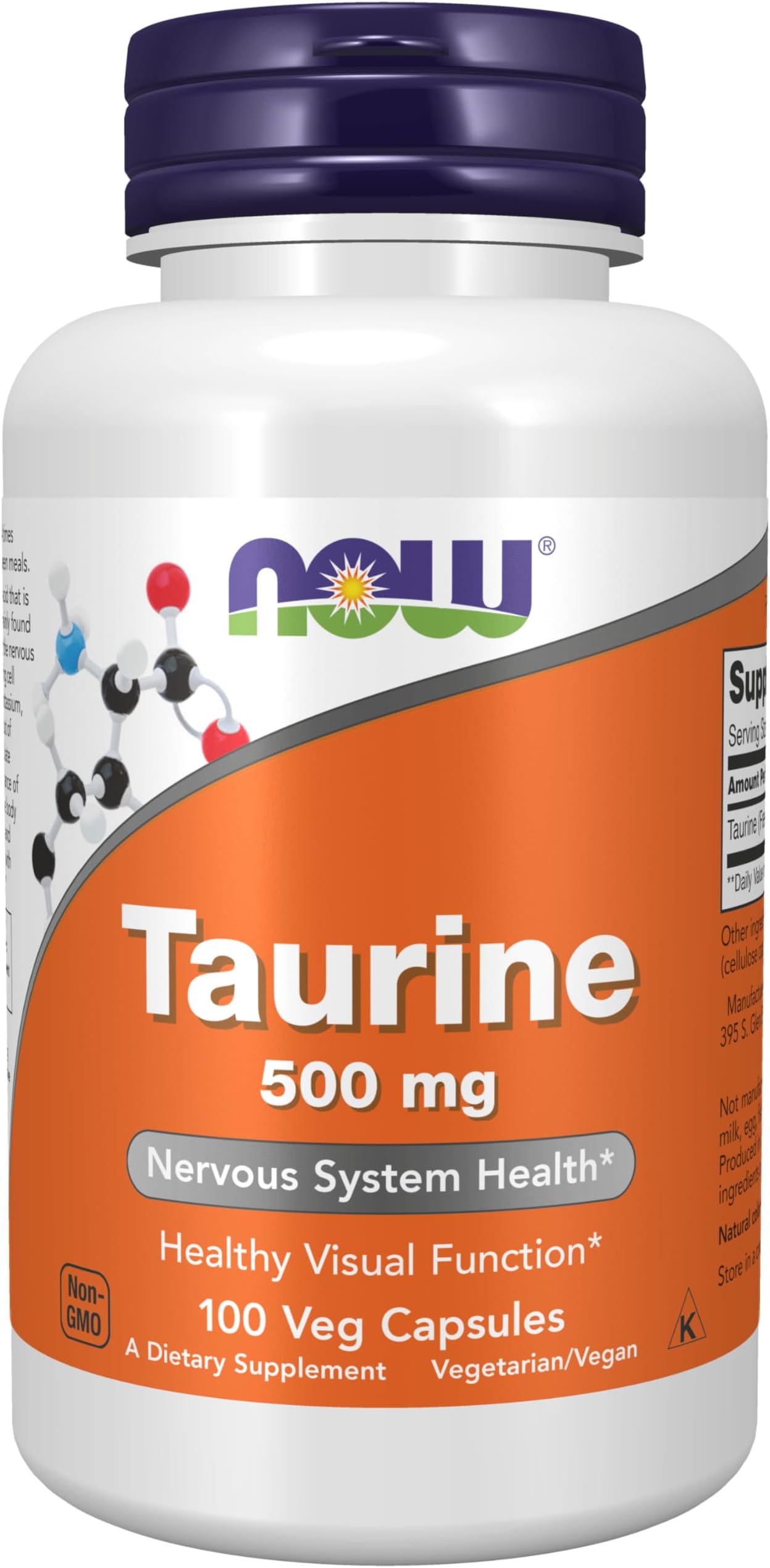 Amazon.com: NOW Supplements, Taurine 500 mg, Nervous System Health ...