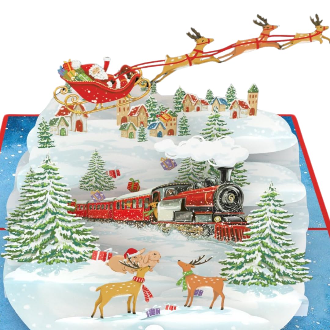 Three Dee Cards – Christmas Train in forest 3D Special Pop Up Greeting Card for Daughter Son In ...