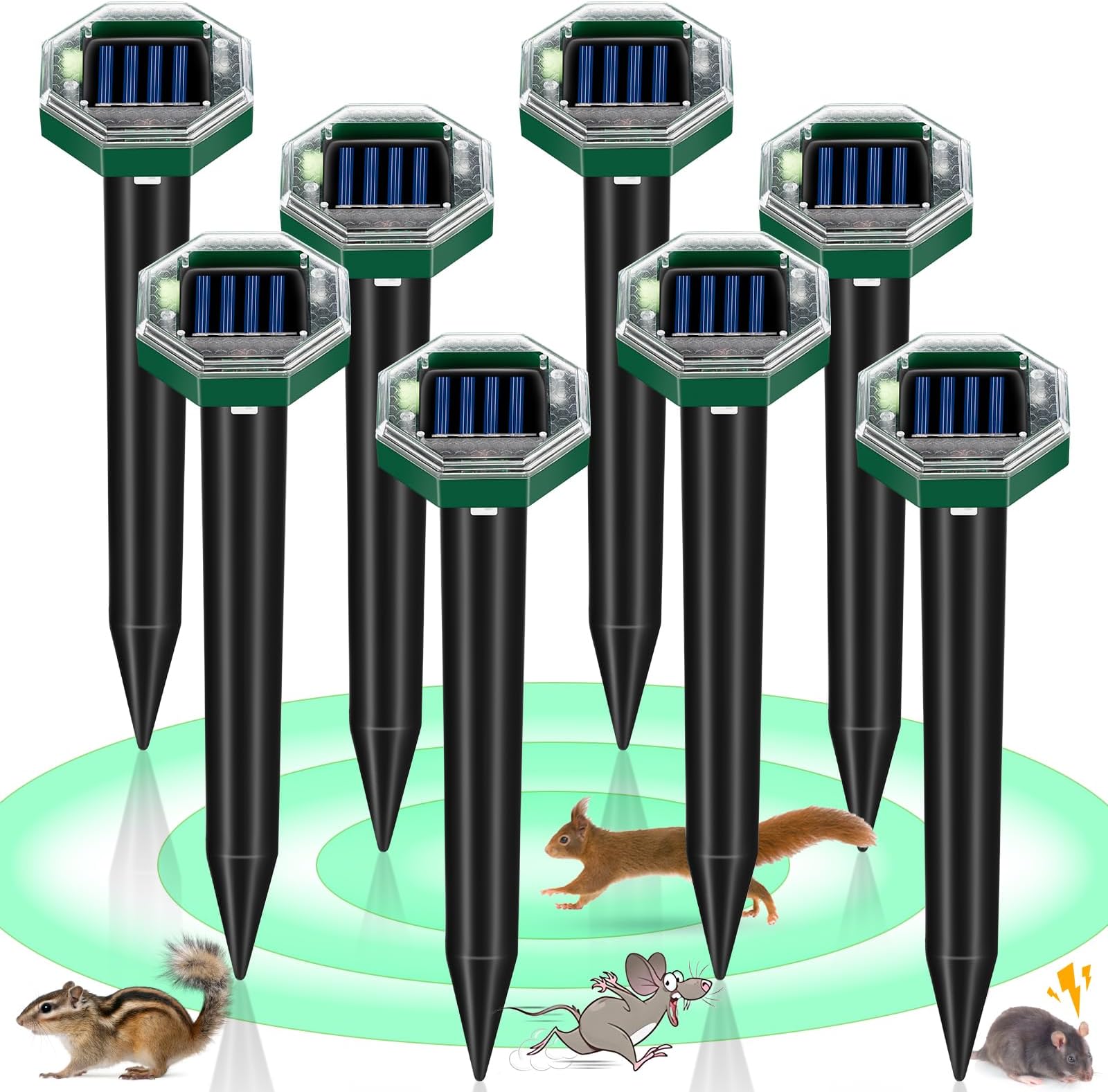 Amazon.com: 8 Pack Mole Repellent Solar Powered Ultrasonic Gopher ...