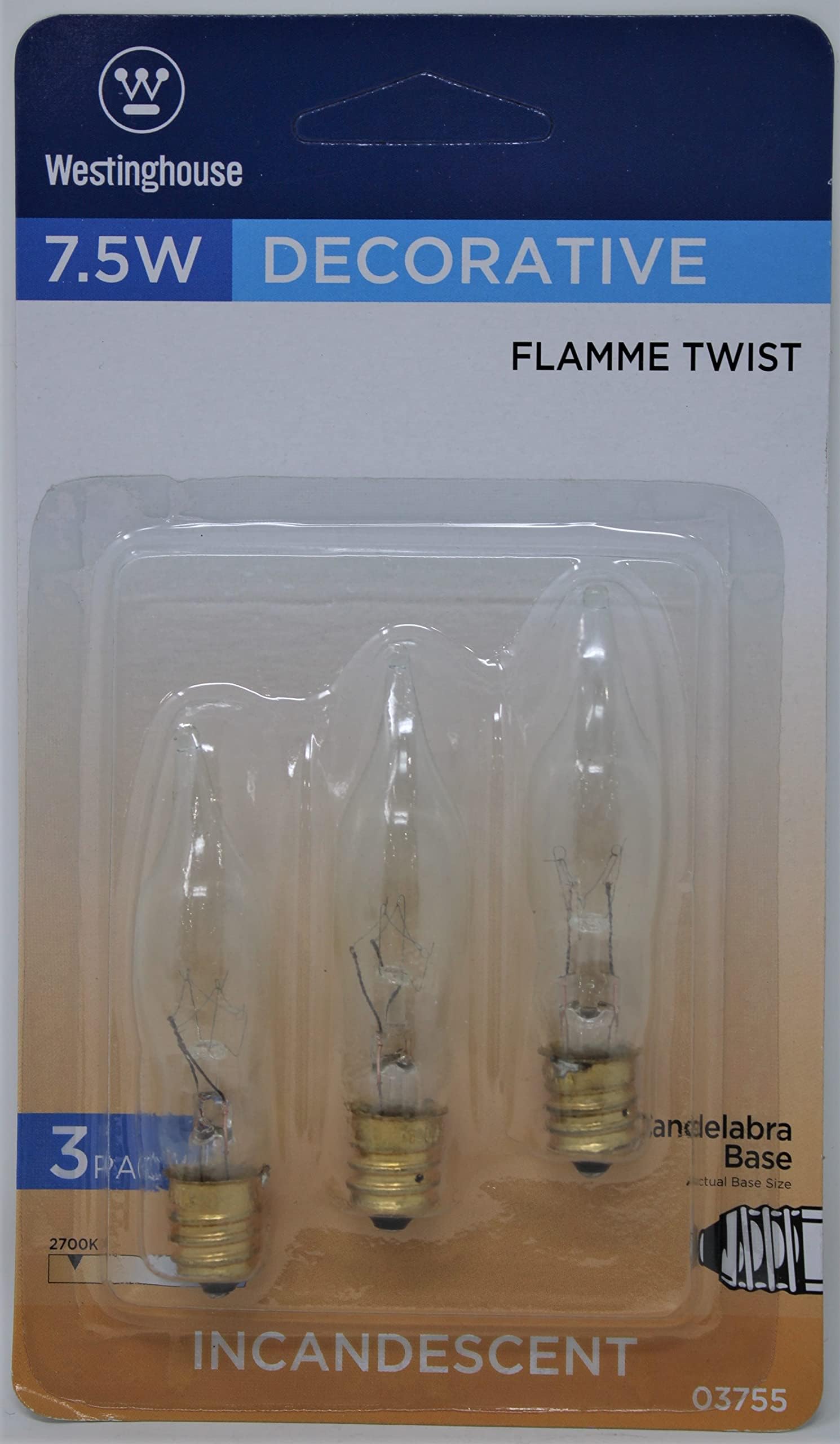 7.5 watt 120 volt CA5 Candelabra E12 Base Clear Decor Incandescent ...