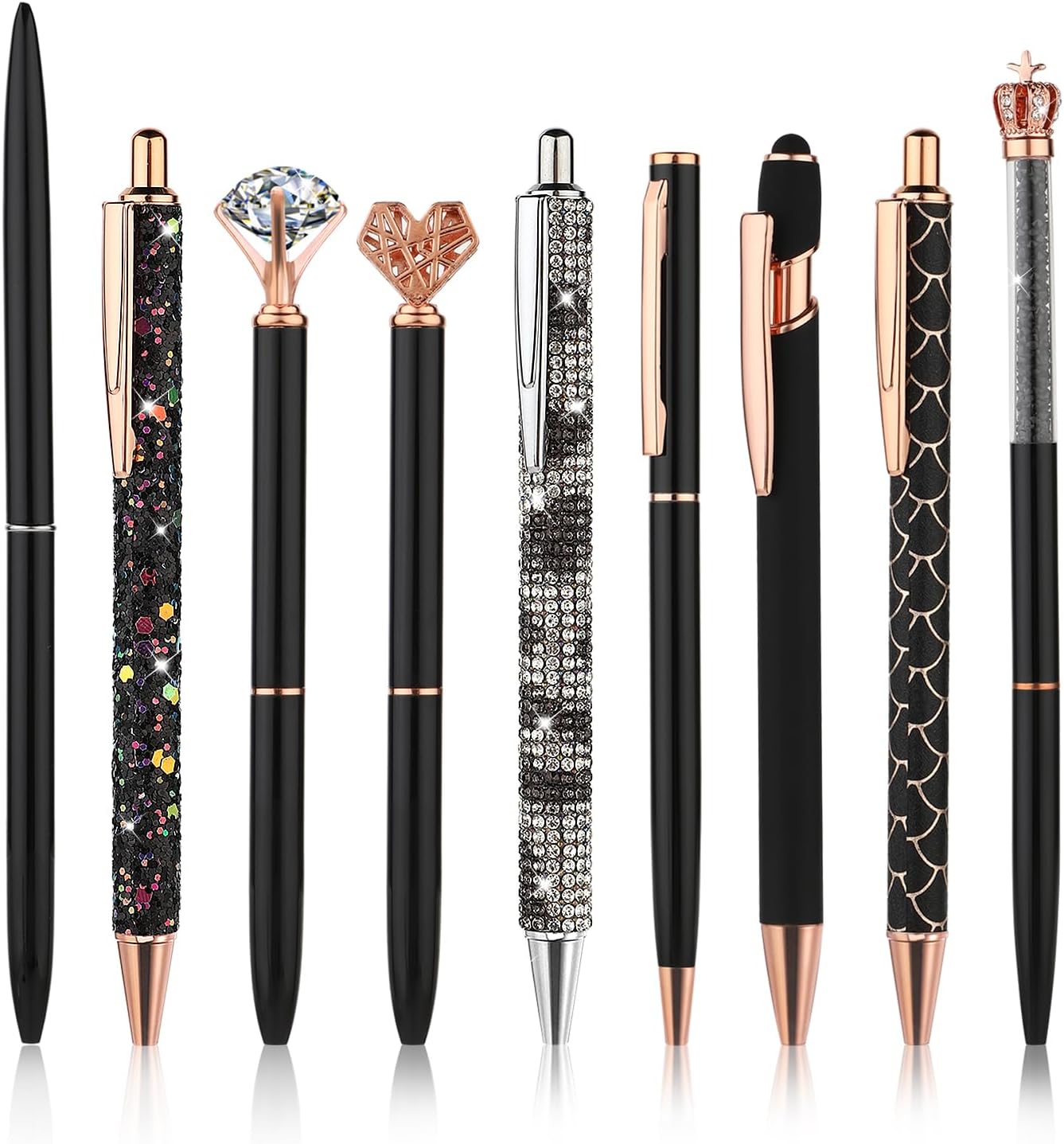 Bewudy 9 PCS Crystal Diamond Pens, Retractable Metal Ballpoint Pen ...