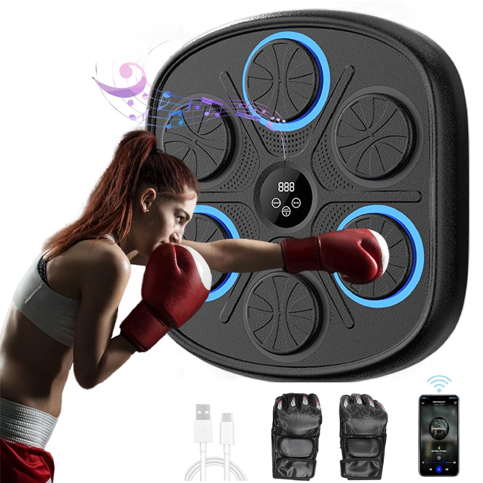 Music Boxing Machine with Boxing Gloves, Wall Mounted Smart Bluetooth ...