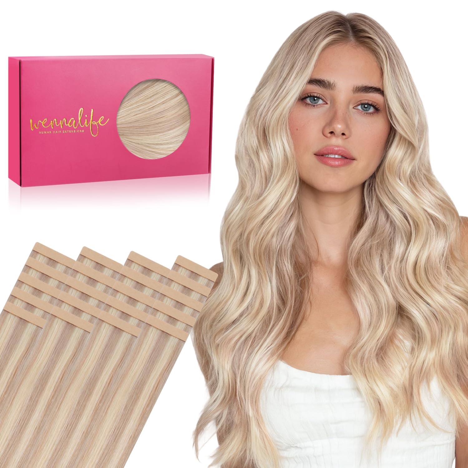 Amazon.com: WENNALIFE Tape in Hair Extensions Human Hair, 20pcs 50g 18 ...