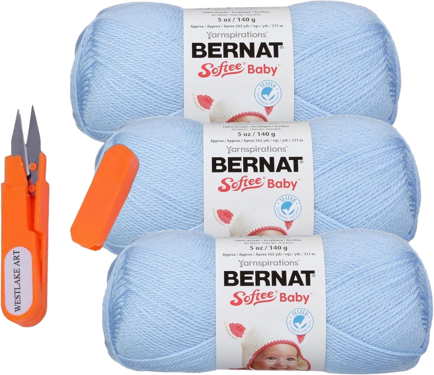 Amazon.com: Bernat Softee Baby Yarn Pale Blue 5 Oz - Soft Yarn for ...