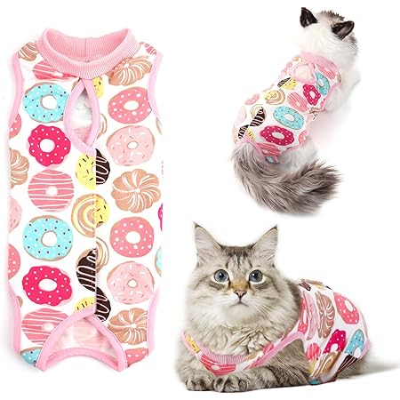 HEYWEAN Cat Recovery Suit Cat Vest Bodysuit After Surgery Stripes Long ...