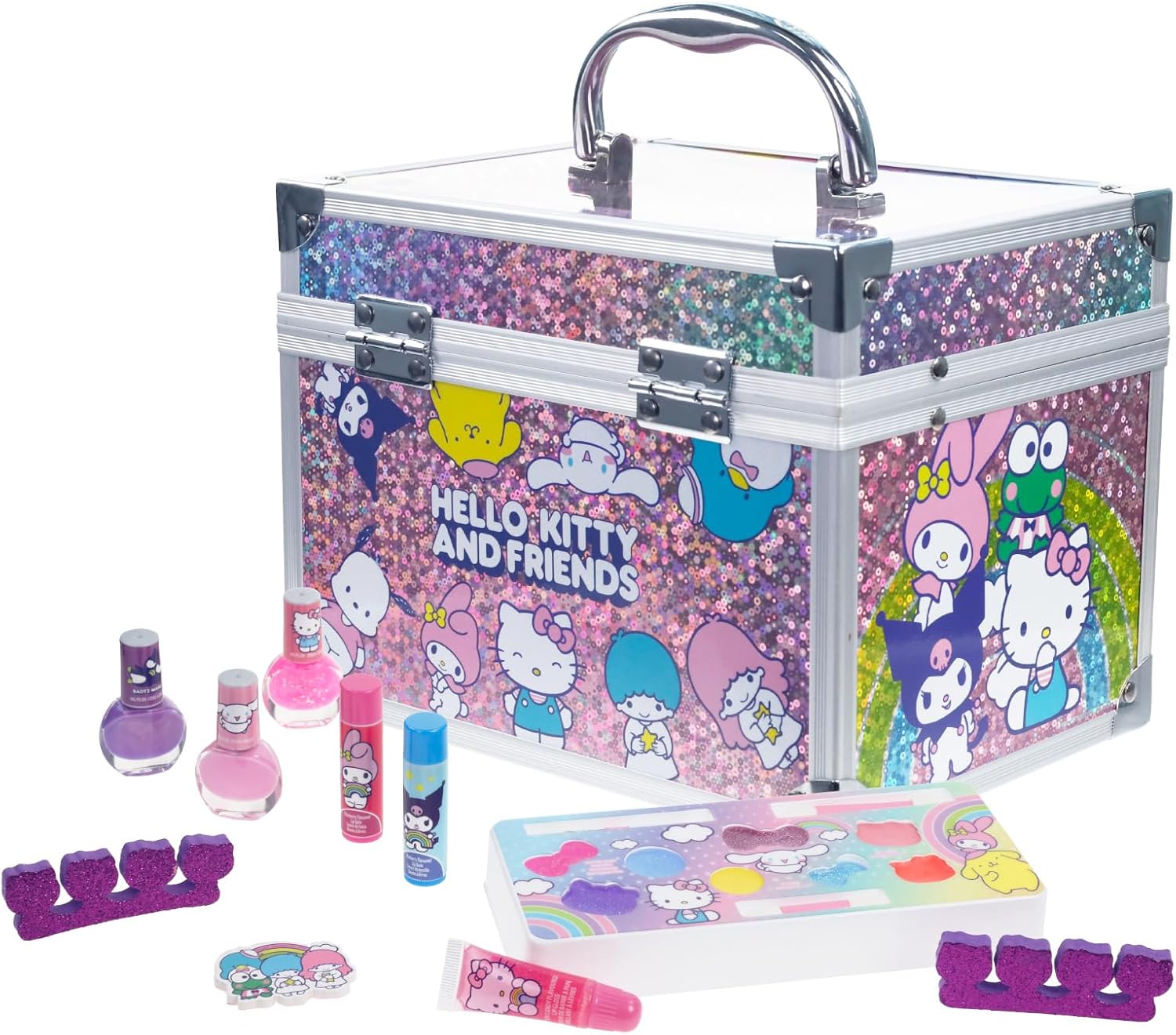 Hello Kitty & Friends Train Case Cosmetic Makeup Set Includes Lip Gloss ...