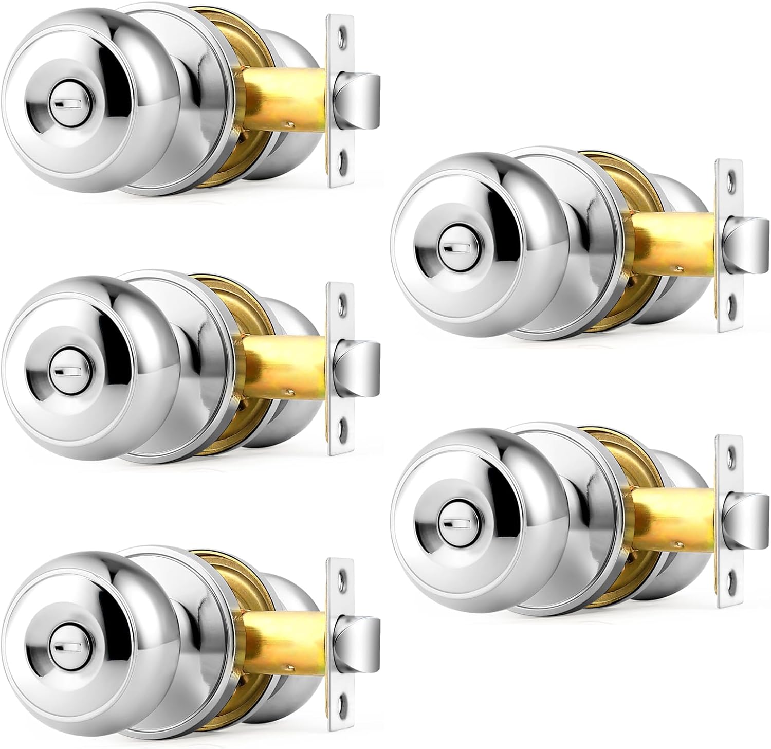 Probrico Polished Chrome Privacy Door Knobs, Interior Door Lock for ...