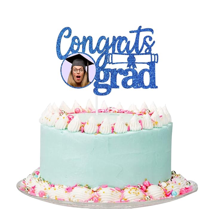 Buy Royal Blue Glitter Congrats Grad Cake Topper, 2022 Graduation Photo ...