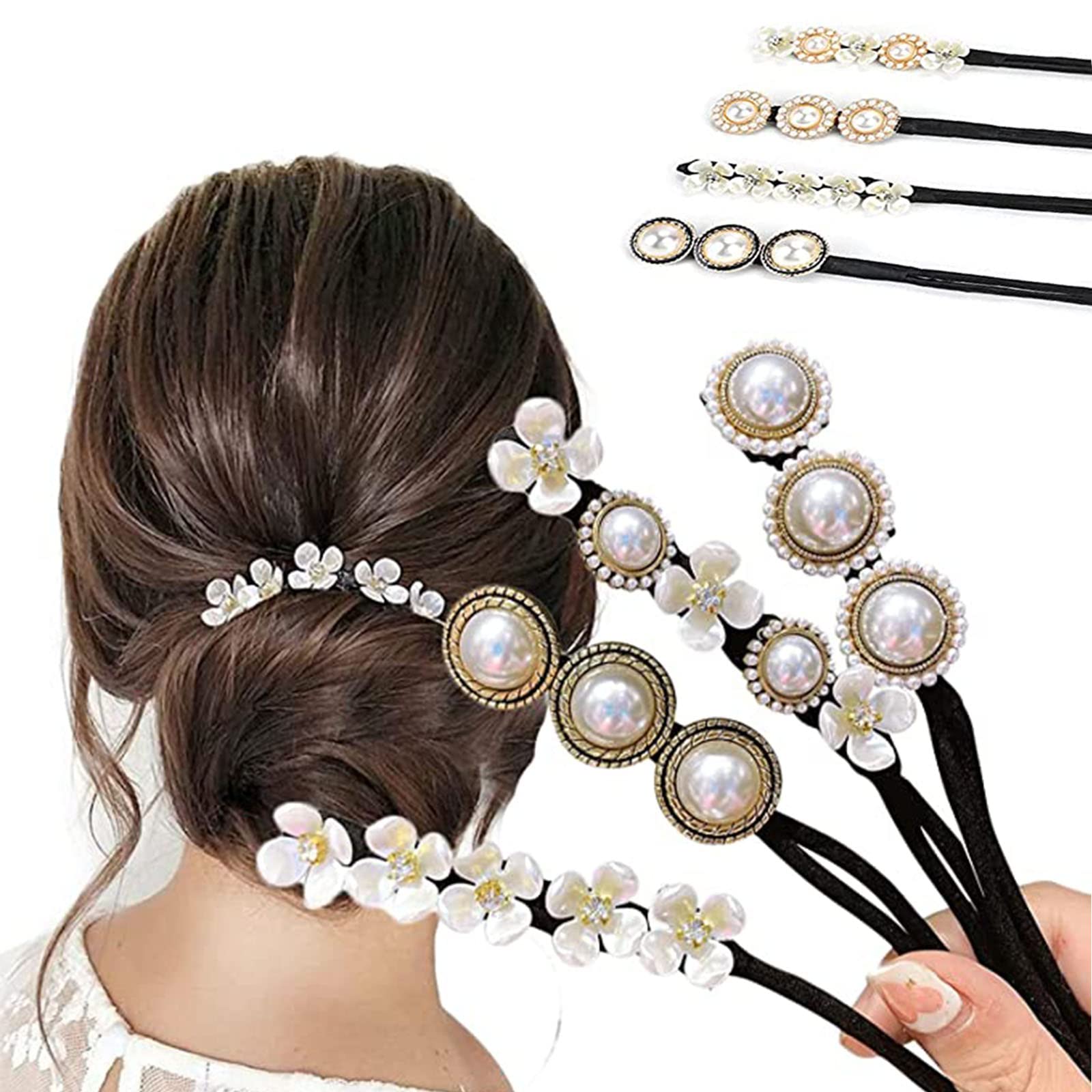 Hair Bun Maker,Women's Hair Bun Maker Bun Shaper Decorated with Pearls ...