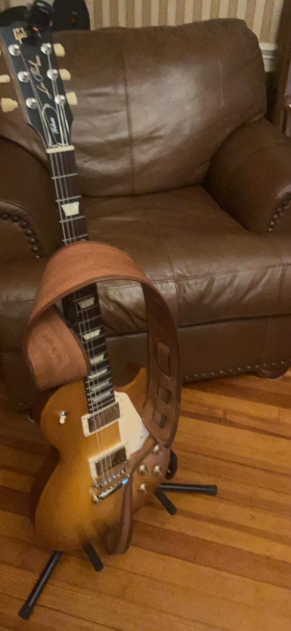 Amazon.com: WerKens Genuine Leather Padded Guitar Strap 4" inch Wide ...