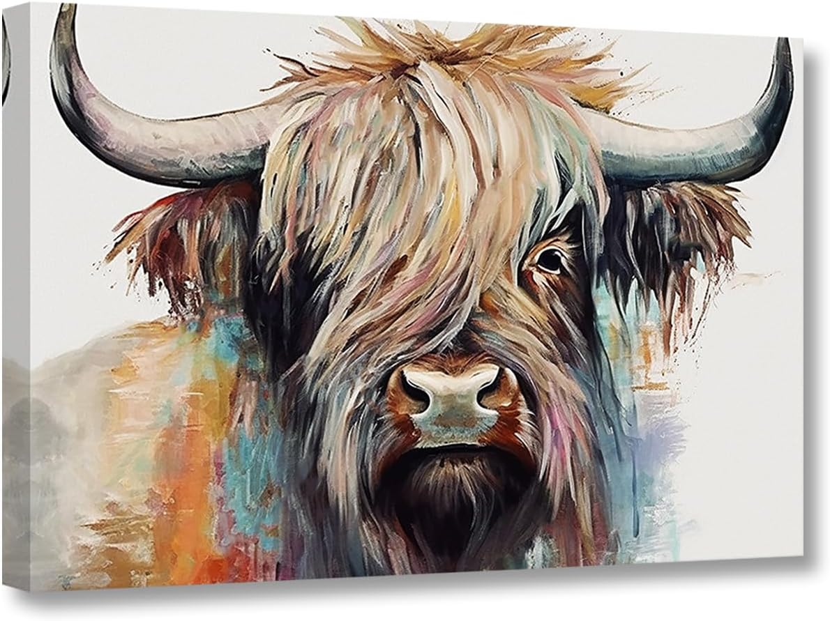 Amazon.com: CCWACPP Colorful Highland Cow Canvas Wall Art Animal ...