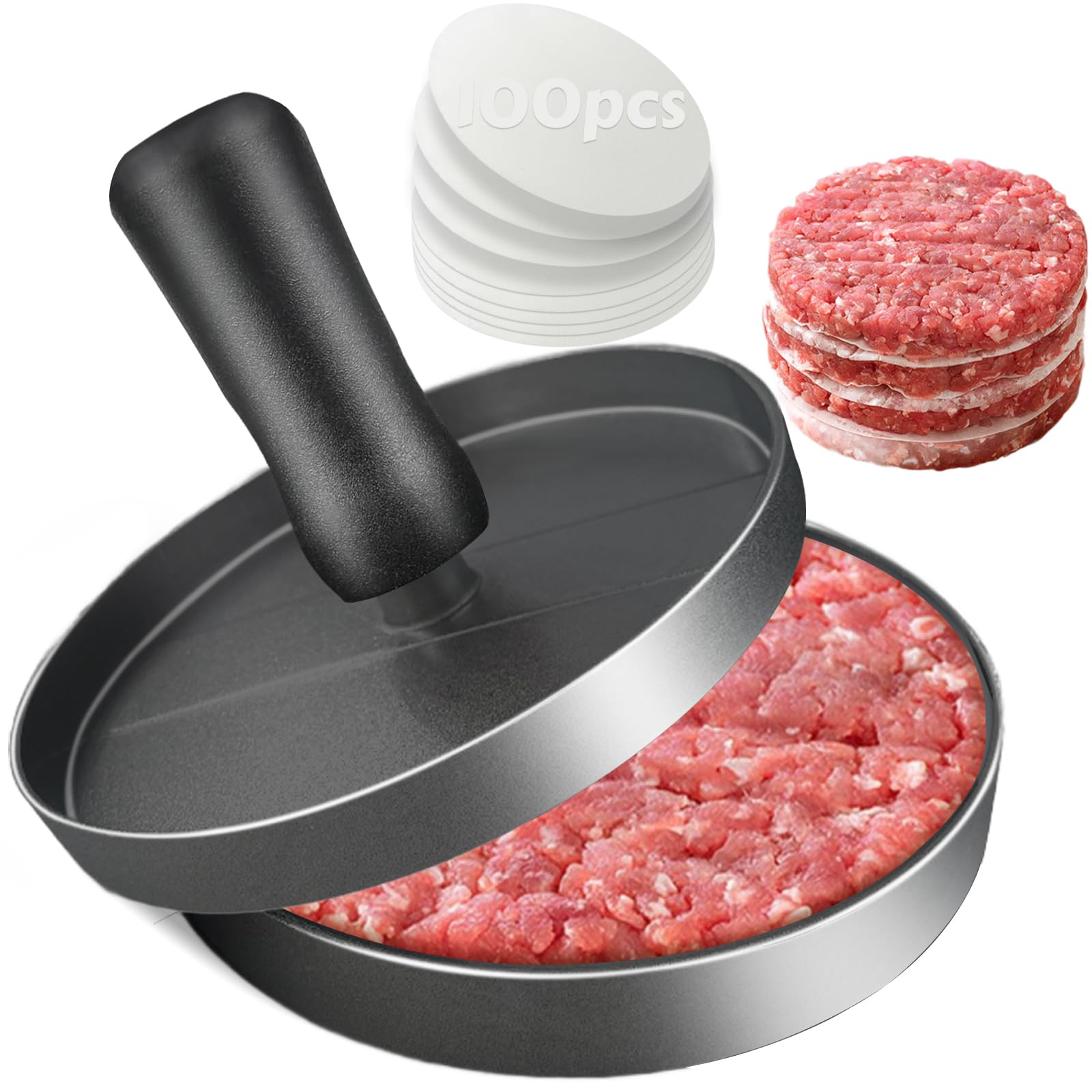 Amazon.com: Burger Press Patty Maker 100 Patty Paper Set, Stainless ...
