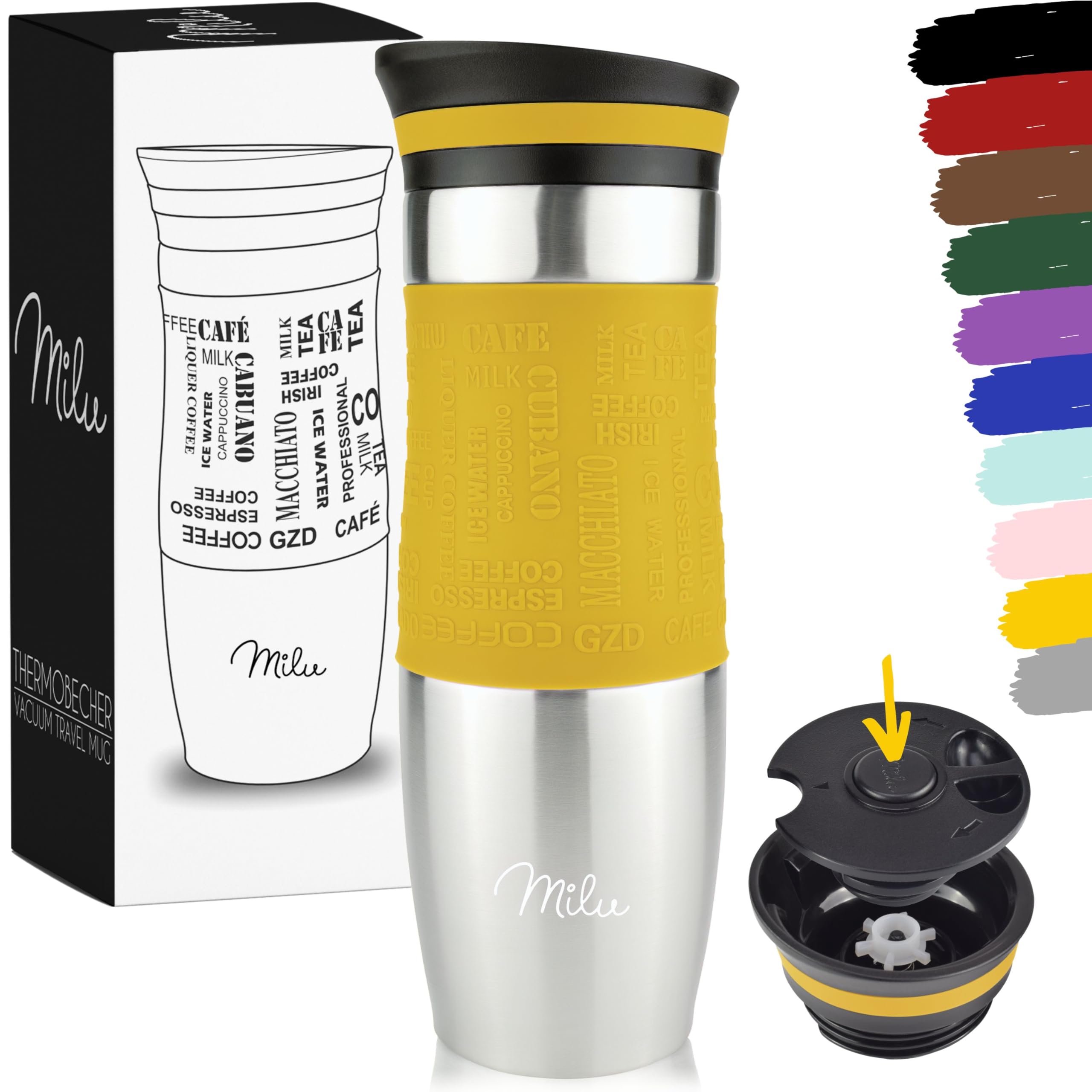 Milu Travel Mug 370ml 450ml - Insulated Coffee Cup to go - 100% Leak ...