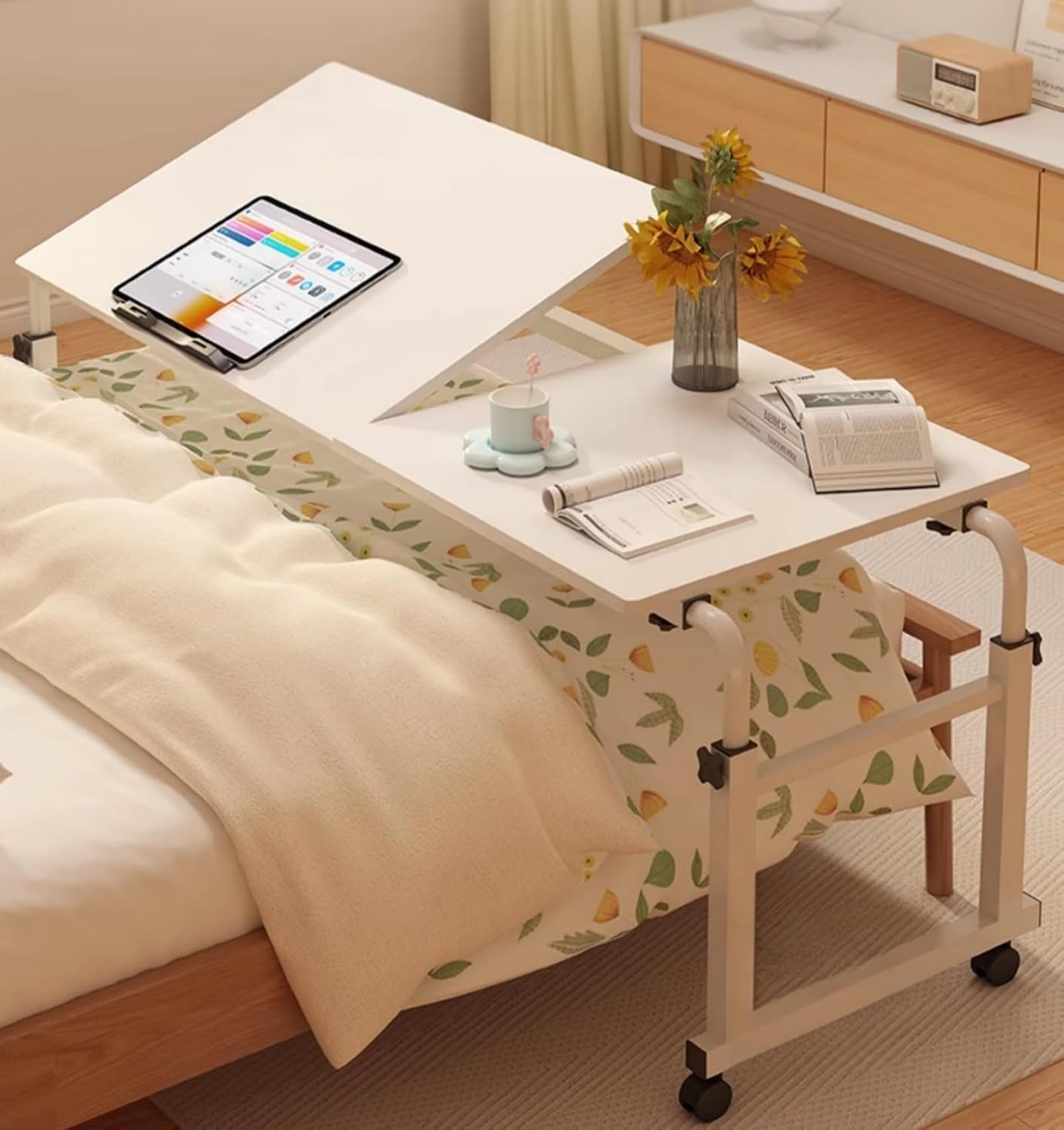 ORNDYDM Adjustable Height Overbed Table with Wheels South Africa | Ubuy