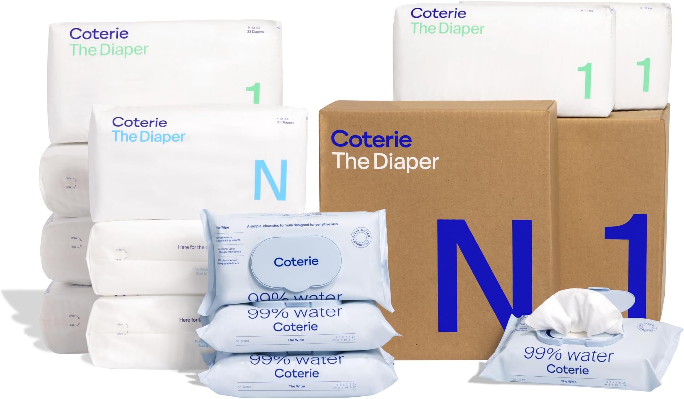 Amazon.com: Coterie Baby Diapers + Wipes Baby Kit, Size 1 (198 Count ...