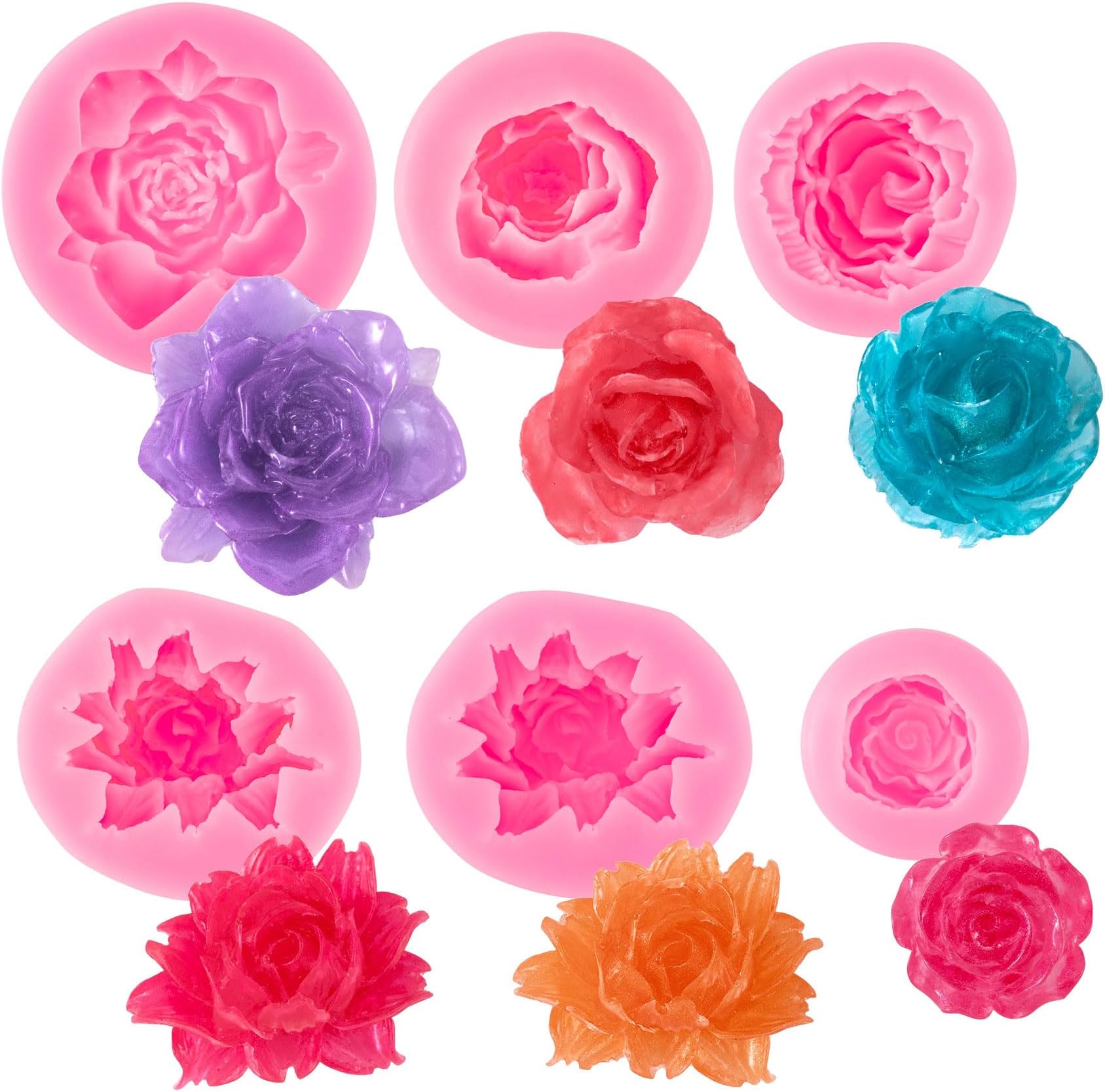 Amazon.com: Wehous Flower Molds Silicone, 7 Cavity Rose Peony Fondant ...