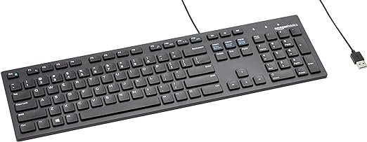 Amazon.com: Amazon Basics Wired QWERTY Keyboard, Full-Sized, Black ...