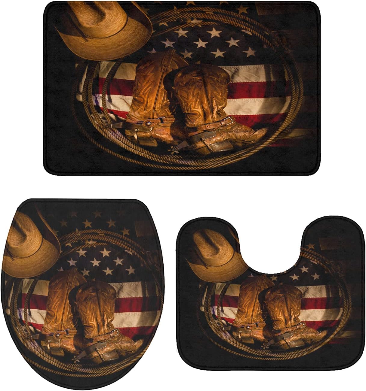 Amazon.com: T&H Home Bath Rug Sets 3 Piece for Bathroom - USA Western ...