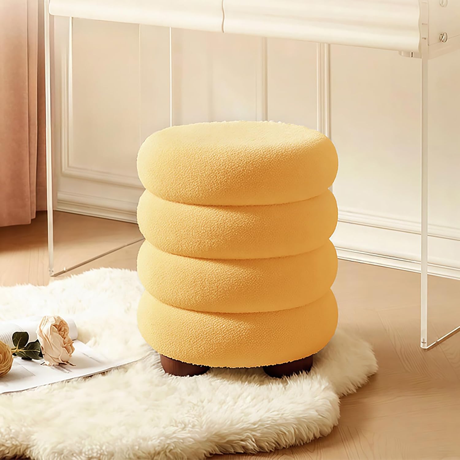Amazon.com: AXVZQLPM Modern Donut Vanity Stool, Solid Wood Boucle ...