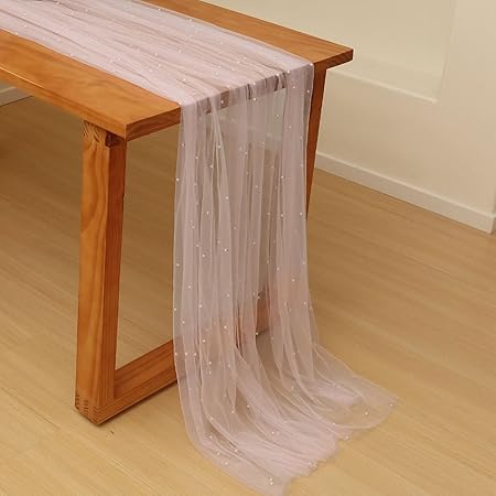 Amazon.com: Quandjk 10 FT White Pearl Table Runner Tulle Fabric Lace ...