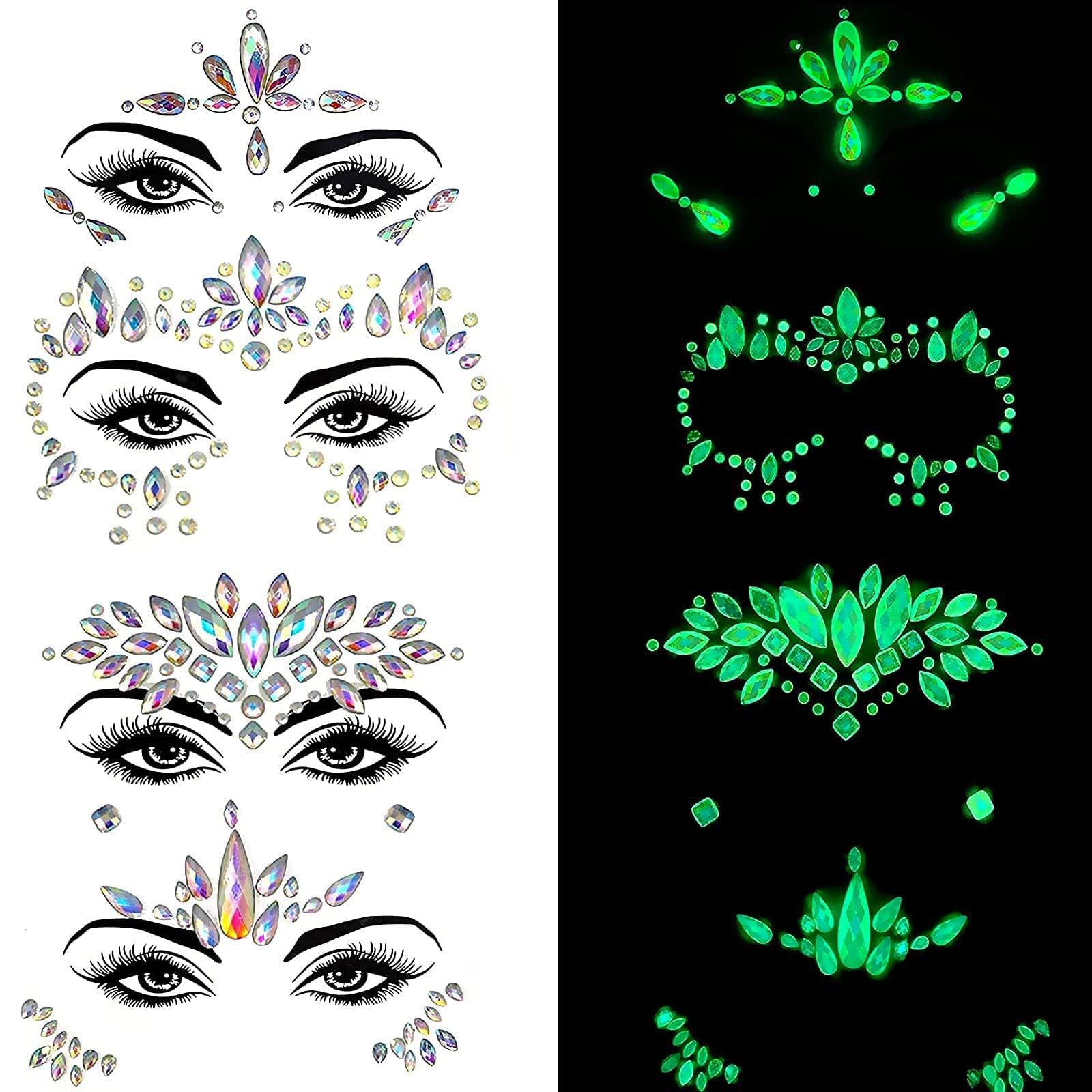 Face Jewels Stickers, Glow In The Dark Mermaid Face Gems Glitter Jewels ...