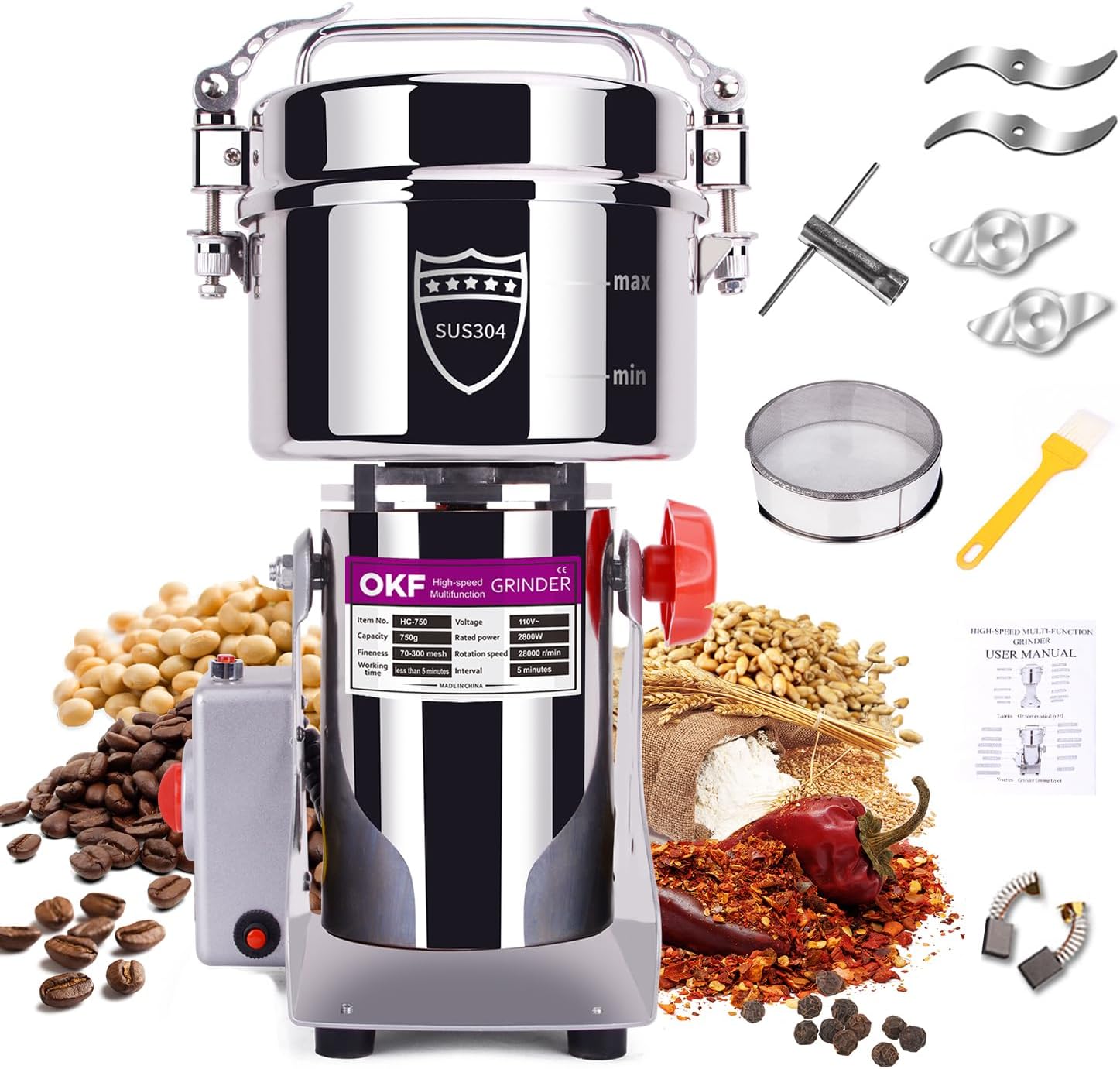 Amazon.com: BI-DTOOL 1000g Electric Grain Mill Grinder 36000r/min High ...