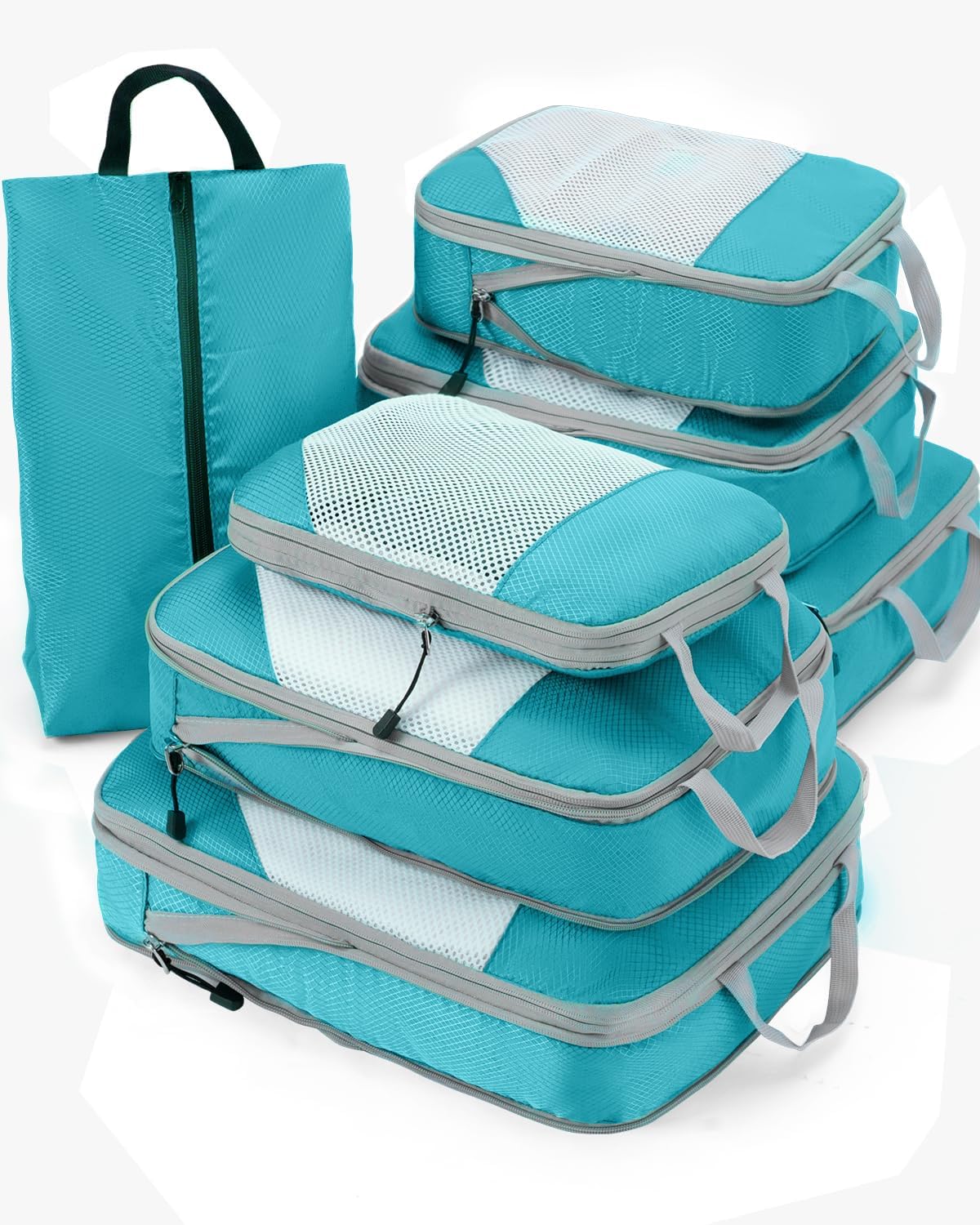 Meowoo Compression Packing Cubes 7 Set, Ripstop Mesh Travel Organizers ...