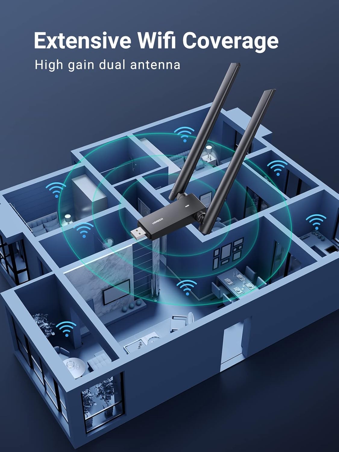 Buy UGREEN AC1300 USB WiFi Adapter for Desktop PC Laptop High Gain Dual ...