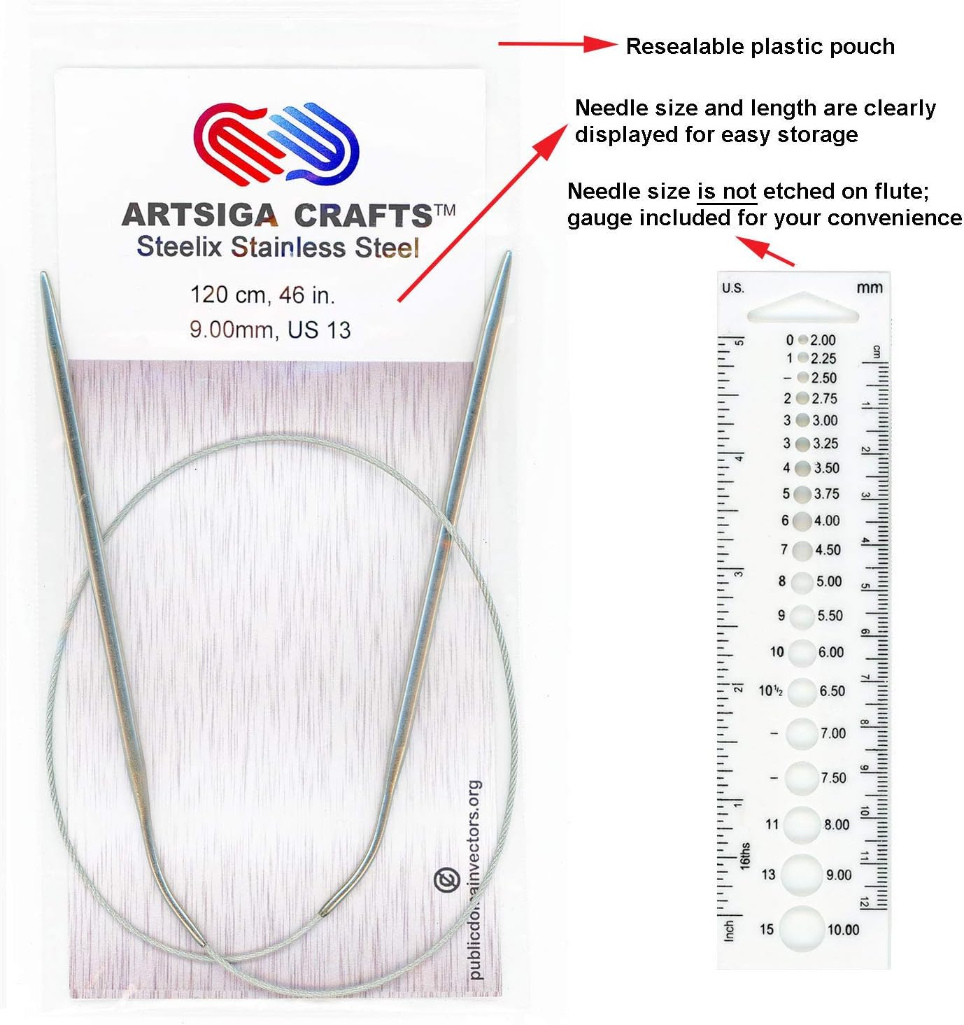 Artsiga Crafts Steelix – Aguja de tejer circular, acero inoxidable ...