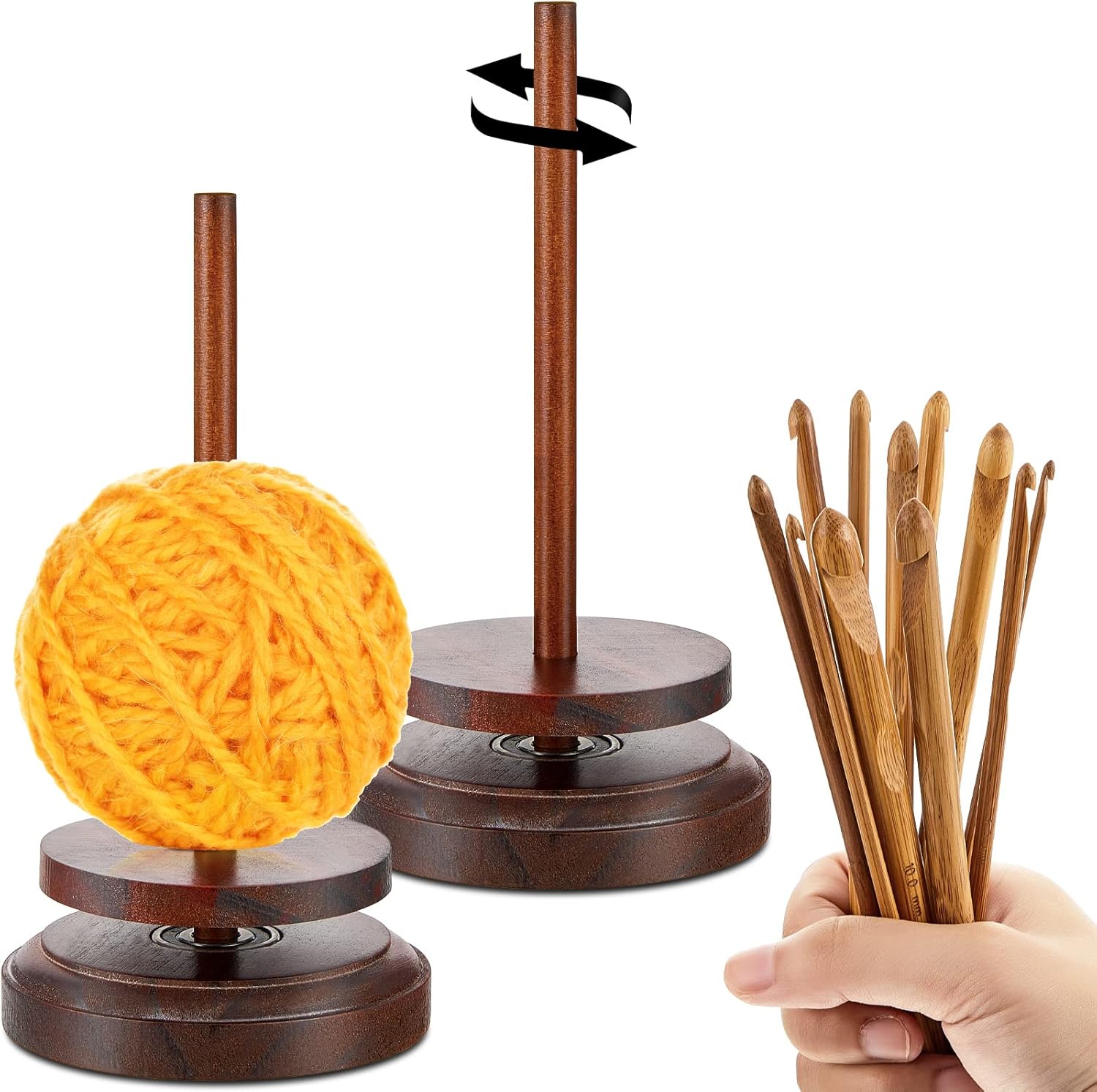 Amazon.com: 2 Pcs Wood Yarn Holder with 12 Bamboo Crochet Hooks Wooden ...