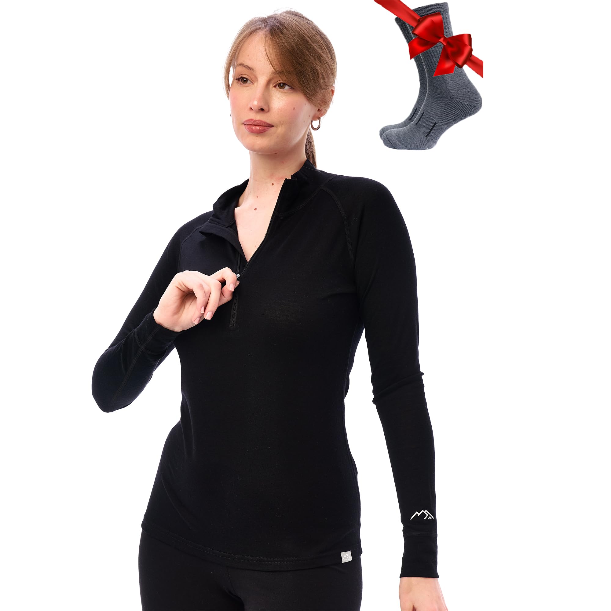 Merino Wool Base Layer Women - 100% Merino Half Zip Sweater Women Lite ...