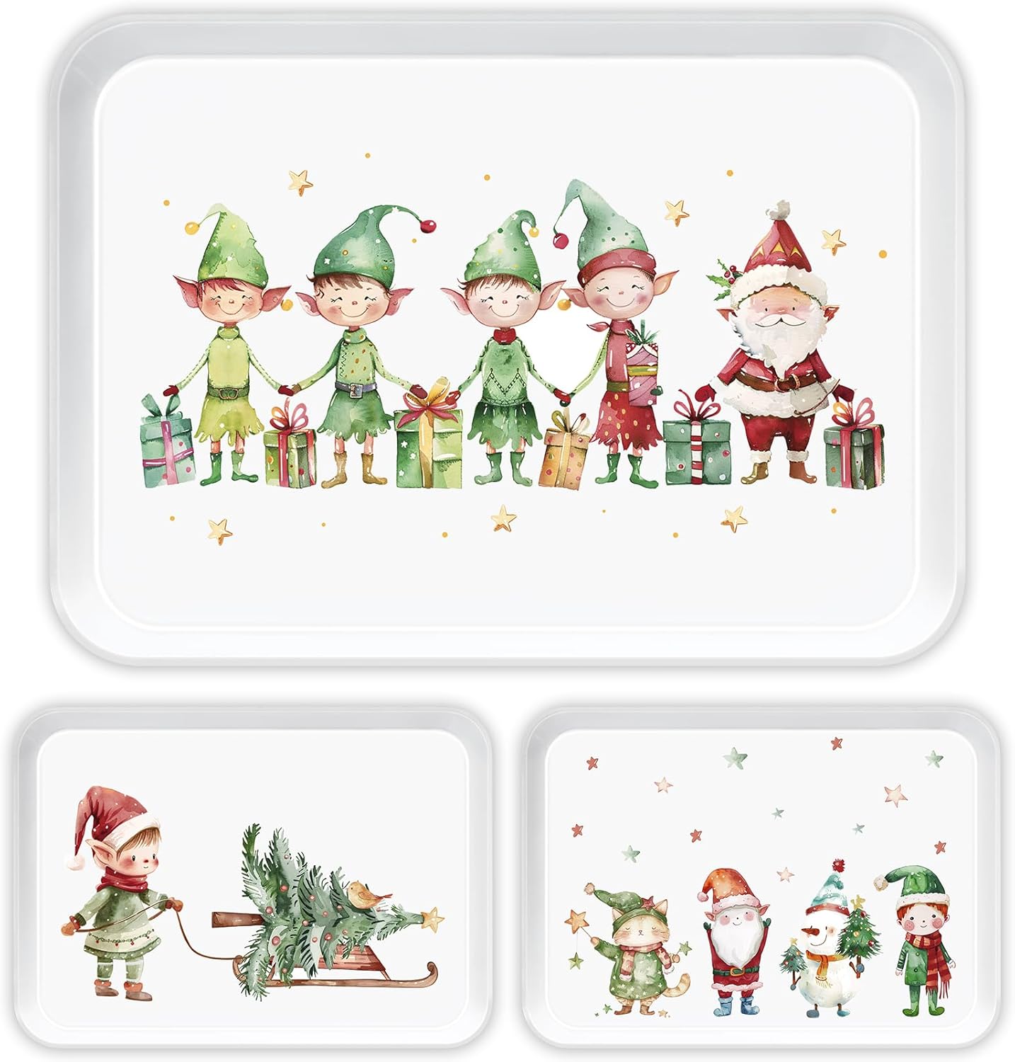 Amazon.com | VIYNRAN 3-Piece 15 x 11 Inch Christmas Serving Tray Set ...