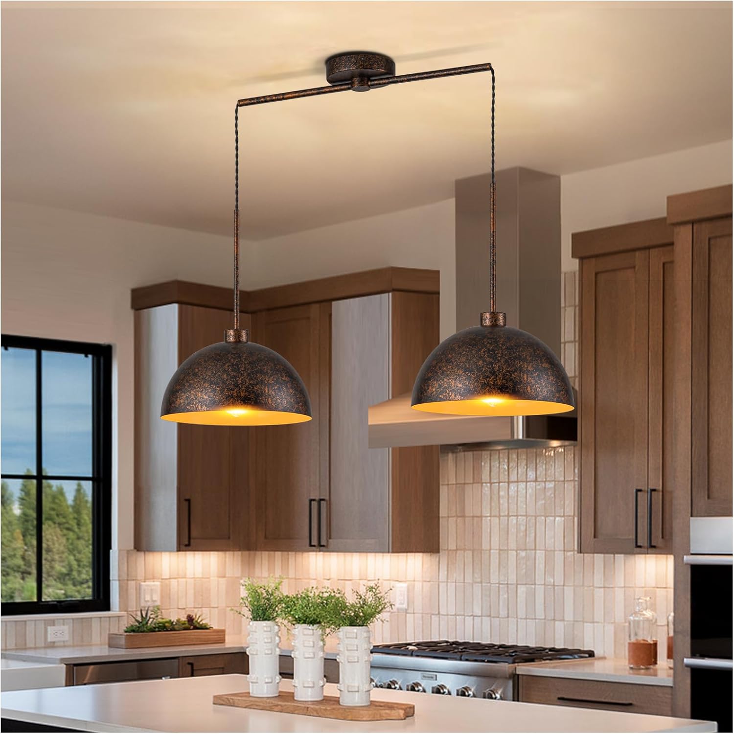 Ymlii 2 Light Copper Pendant Lights Kitchen Island, Farmhouse Dome ...