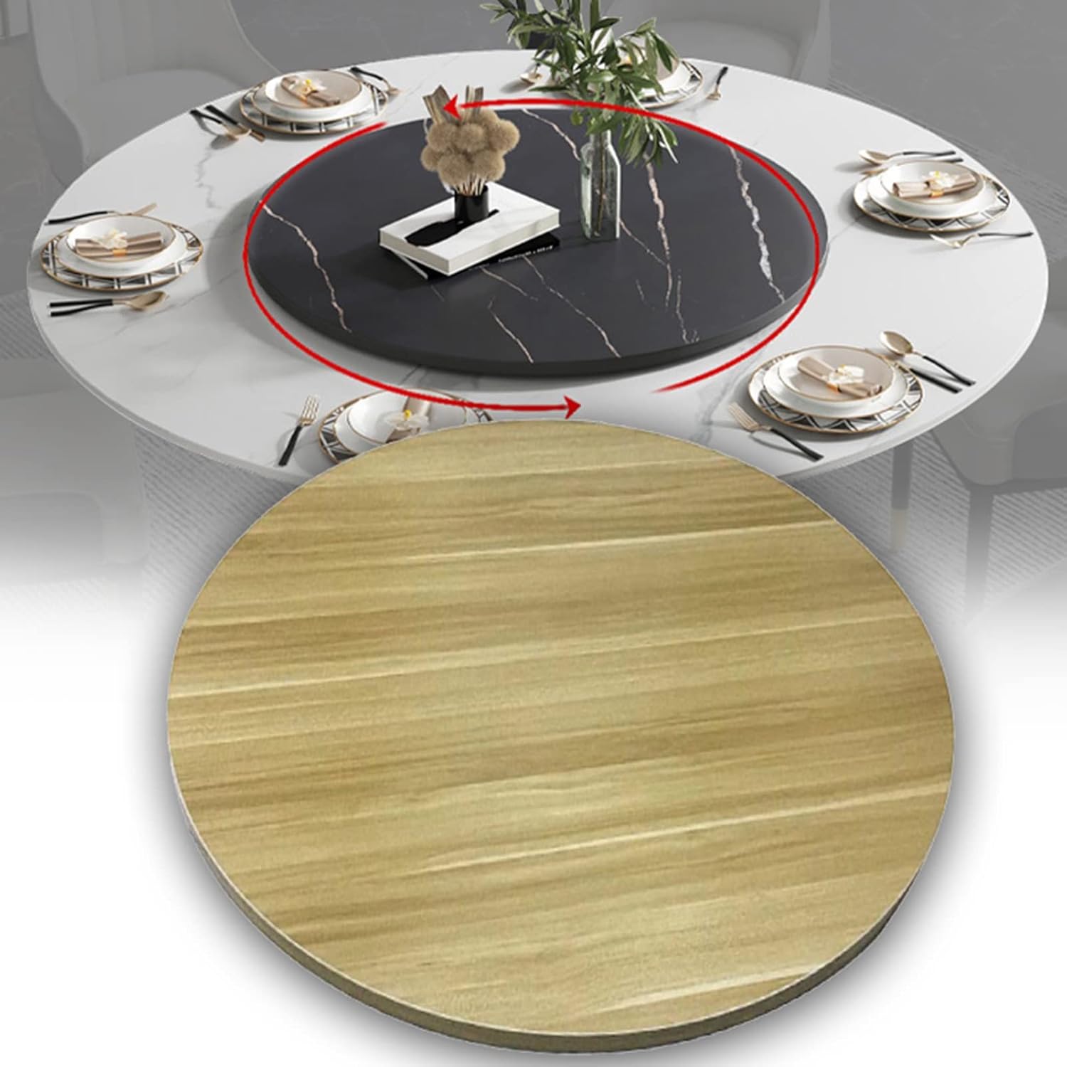 WORDFUN 360° Wood Serving Tray, 20"/24"/28" Rotating Round Lazy Susan ...