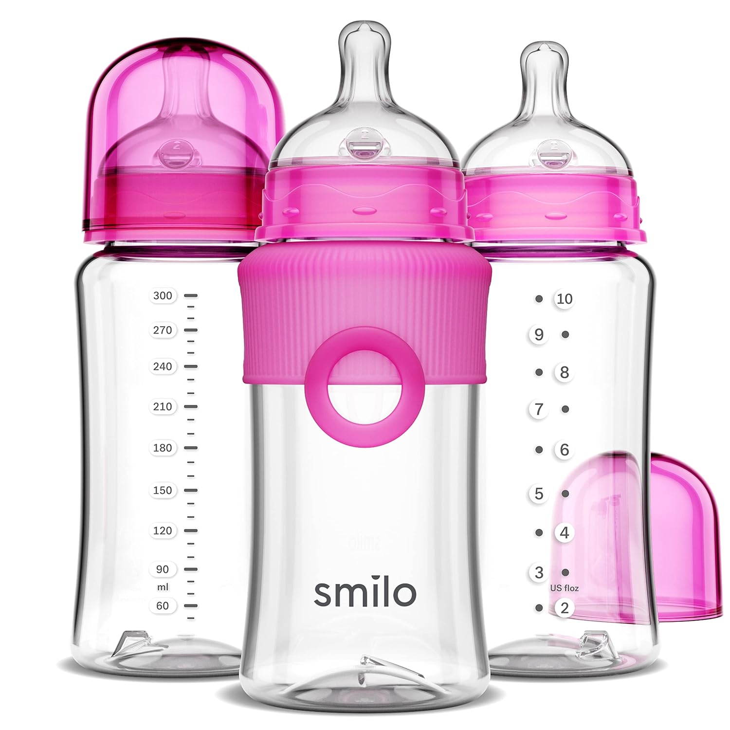Amazon.com : Smilo Baby Bottles, Pink, Smooth Flow Anti-Colic Feeding ...