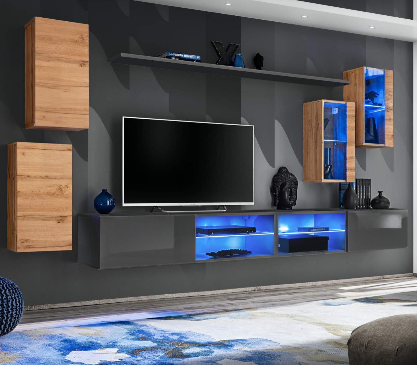 Buy ASM SWITCH XXV Wall Unit 280cm Wide TV Stand TWO Display Glass ...