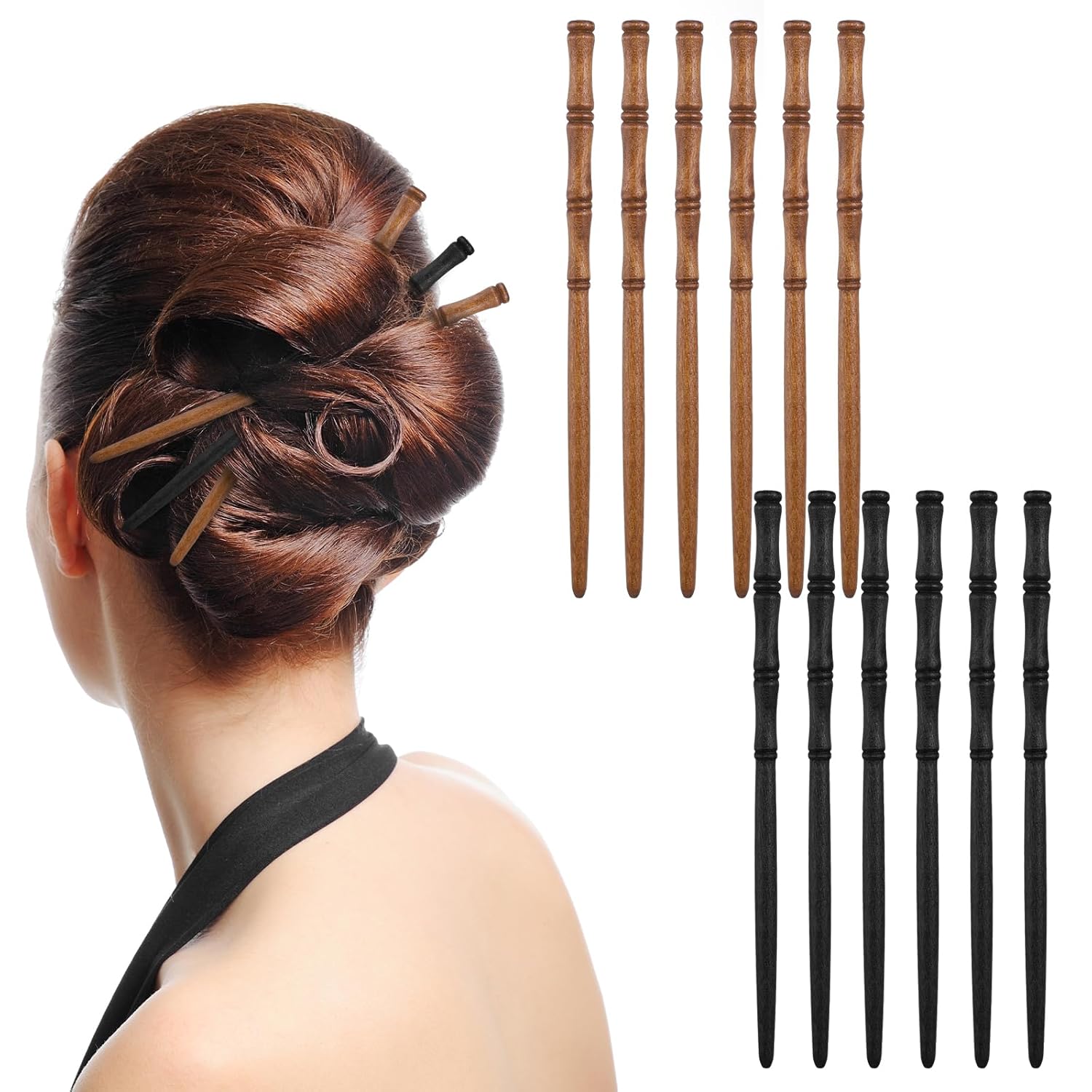 Amazon.com : Mabor 12Pcs Wooden Hair Chopsticks Bamboo Shape Hair Pins ...