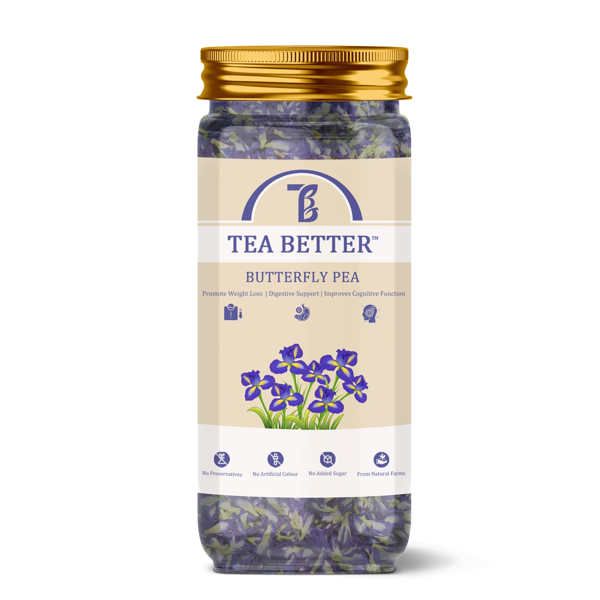 TEA BETTER Butterfly Pea Flower Tea - 35g | RELIEVES STRESS | Natural ...