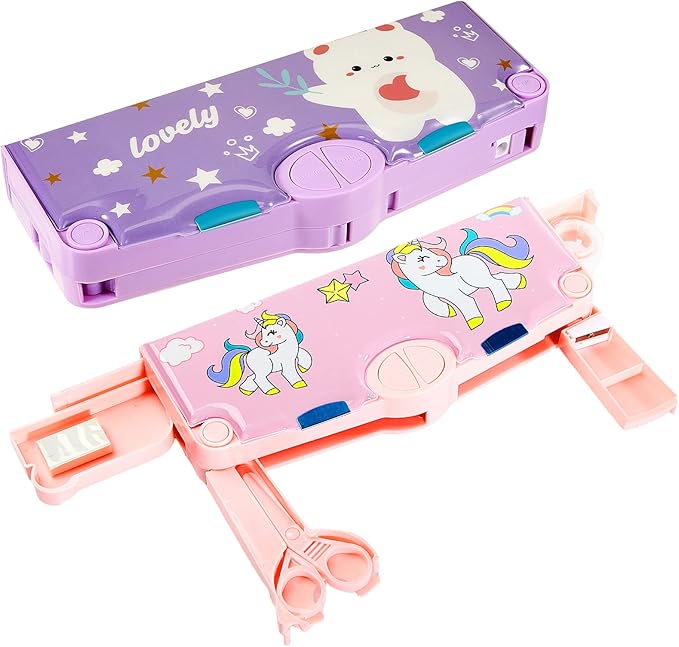Amazon.com : Henoyso 2 Pieces Multifunction Pencil Boxes with Buttons ...