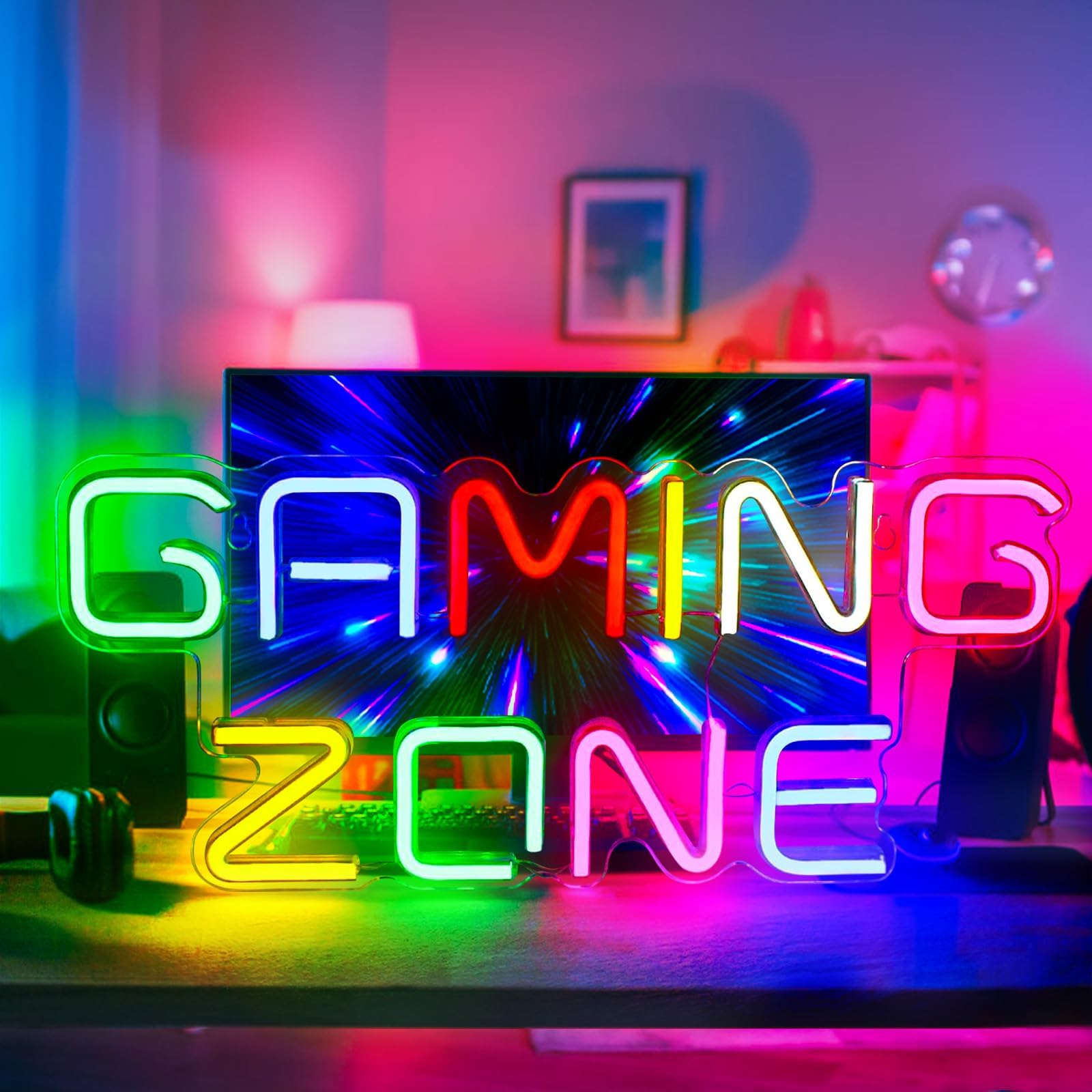 Dhqkqg Gaming Zone Neon Light Sign, Colorful Game Neon Sign for Wall ...