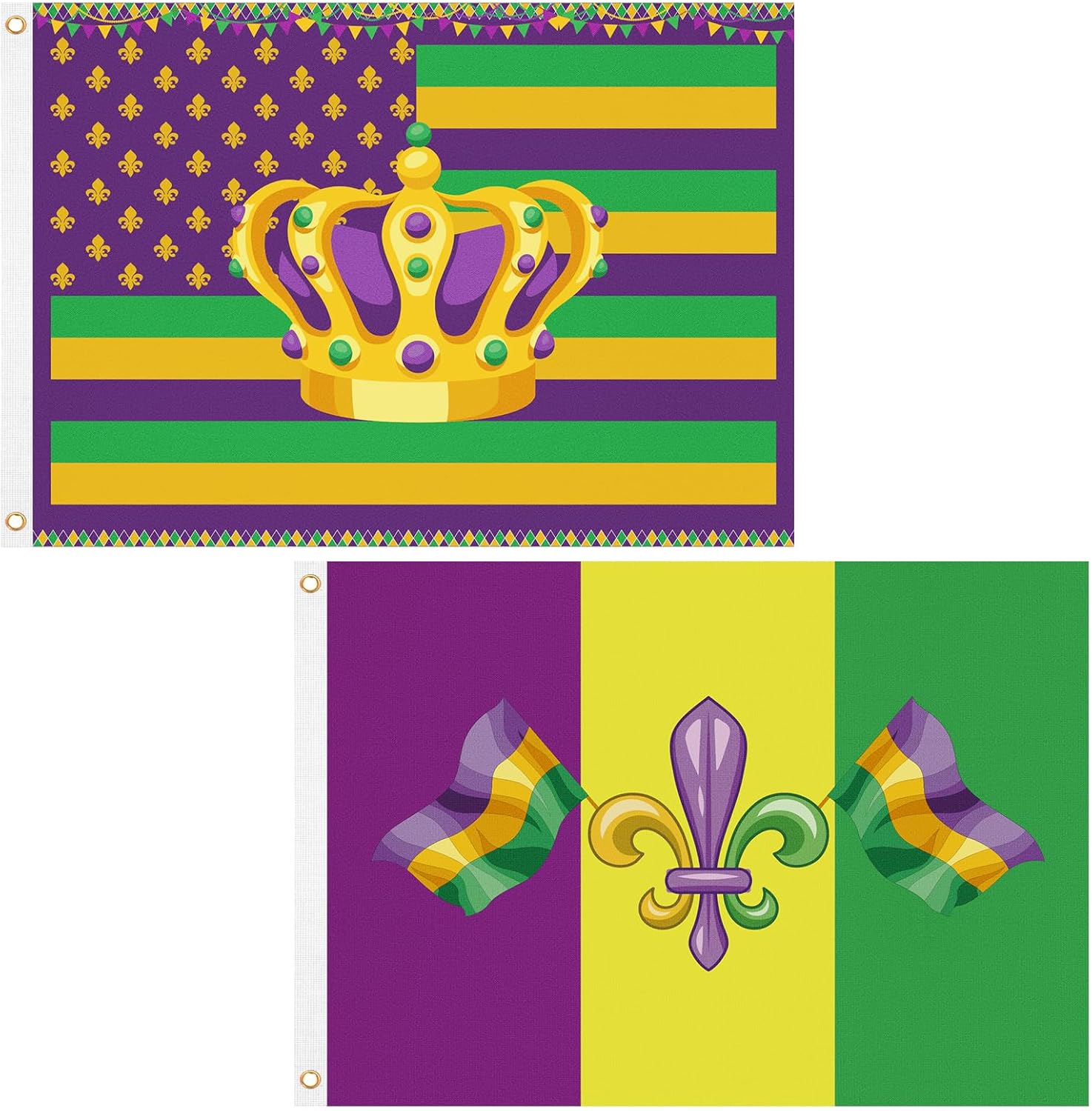 Amazon.com : 2 Pcs Mardi Gras Flags Outdoor 3x5 FT, Double Sided Mardi ...