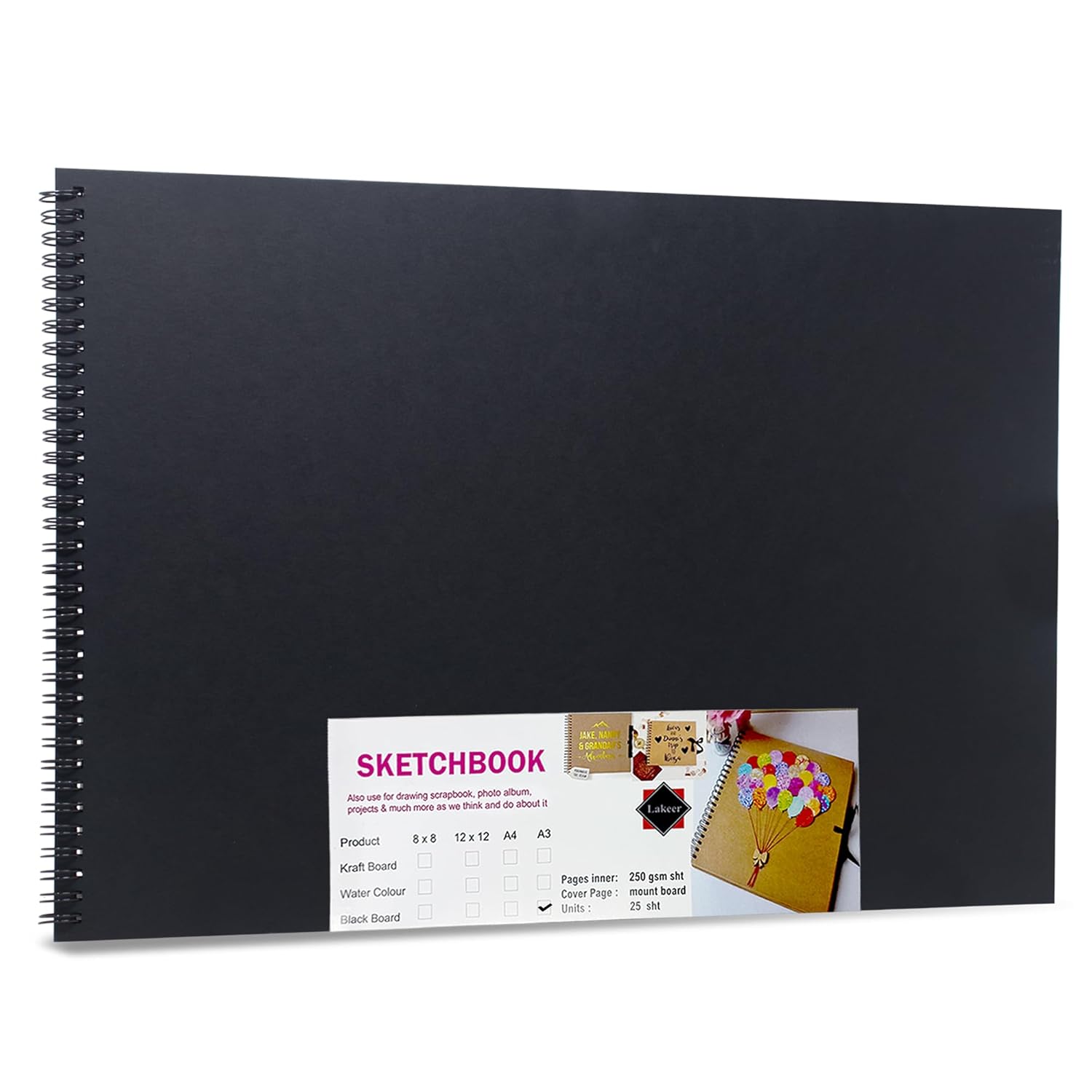 Lakeer Black Sketchbook - A3 Size|250 GSM-25 Sheets, for Sketching ...