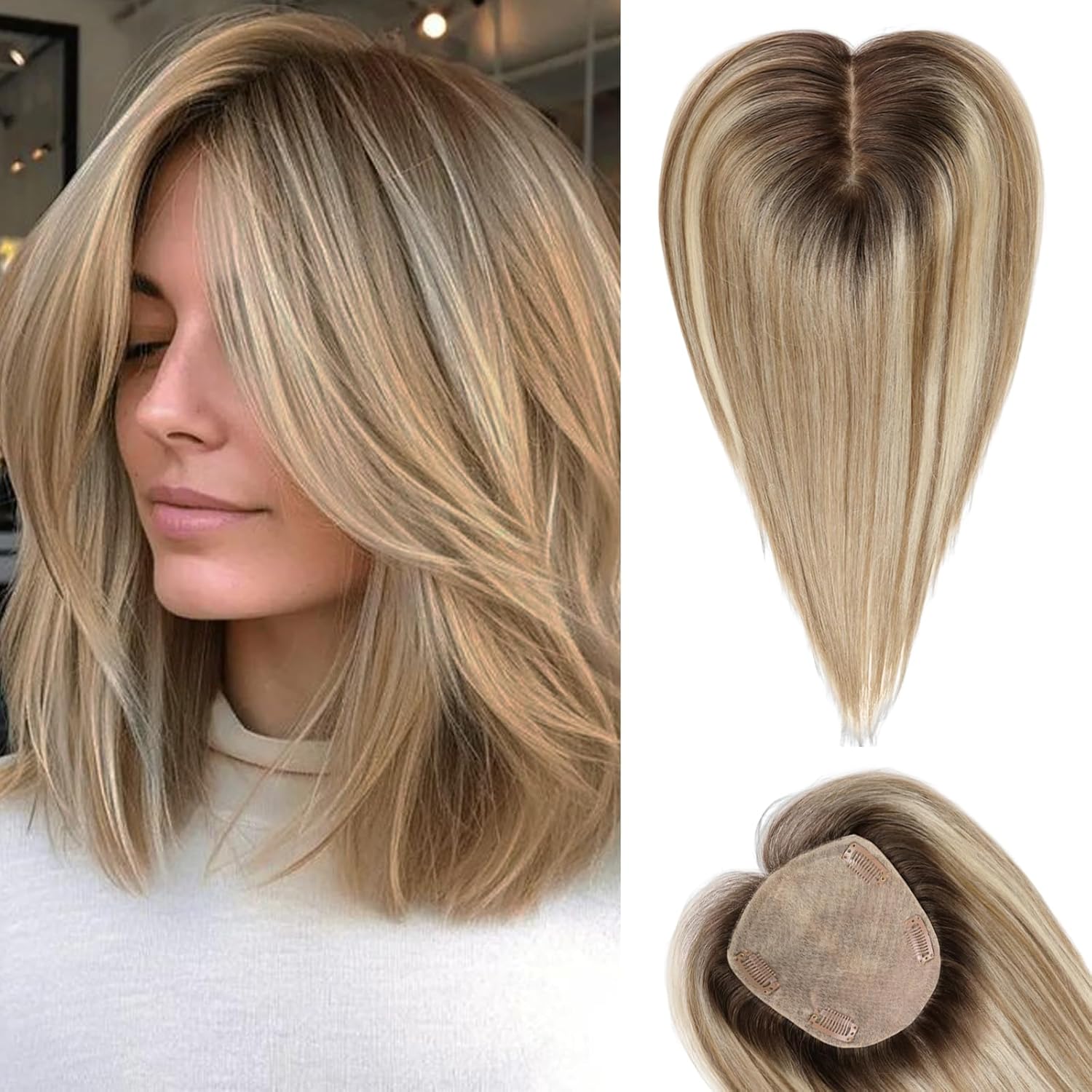 Amazon.com : starluck Hair Toppers for Women Real Human Hair, 5"*5.5"Large Coverage Brown with ...