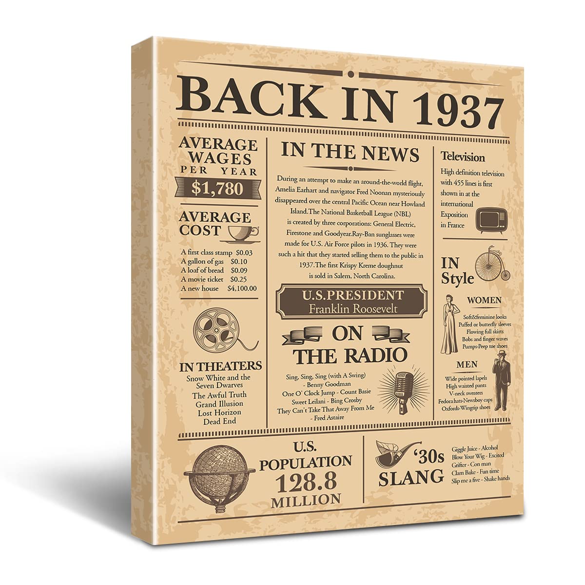 Back in 1937 Sign Poster Framed Birthday Decorations for Men Women ...